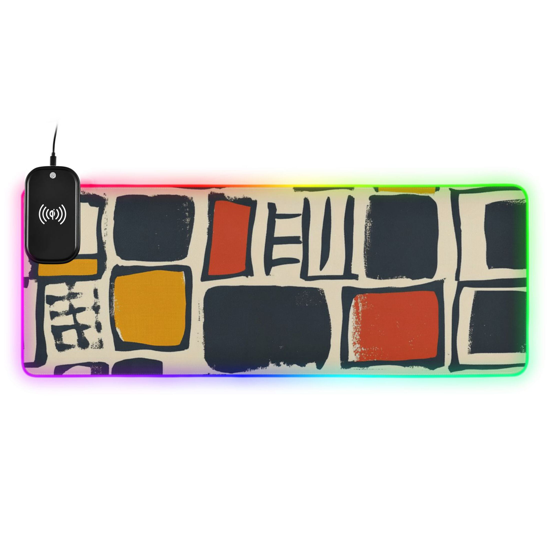 Simple Squares and Rectangles Wireless Charging RGB Gaming Mouse Pad ...