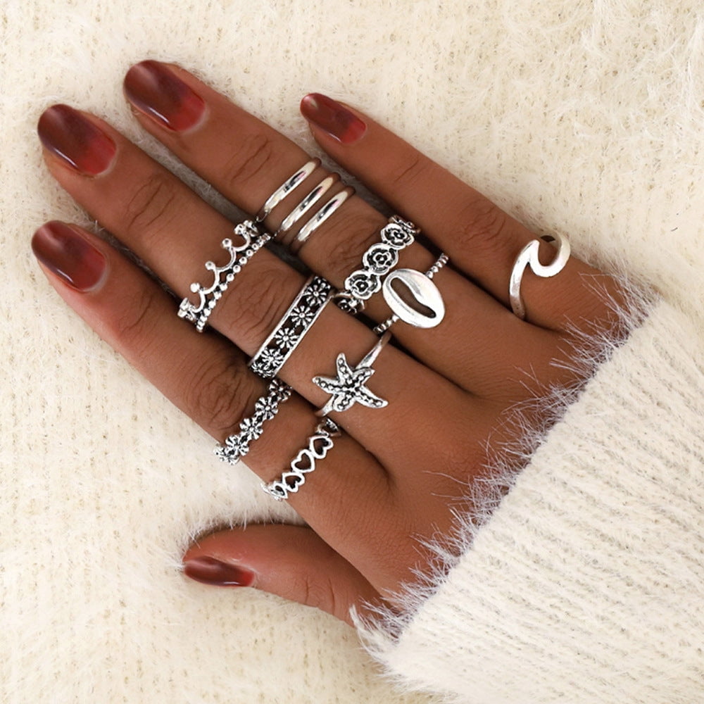 Simple Starfish Wave Shell Ring: Unisex Alloy Ocean-Inspired Design ...
