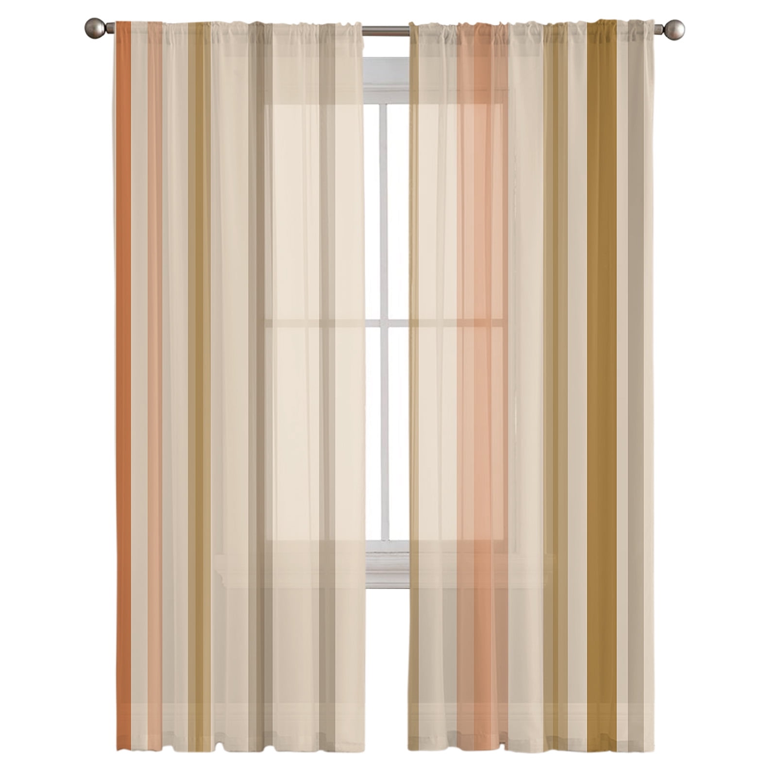Simple Striped Light Brown Sheer Curtain for Living Room Bedroom Voile ...