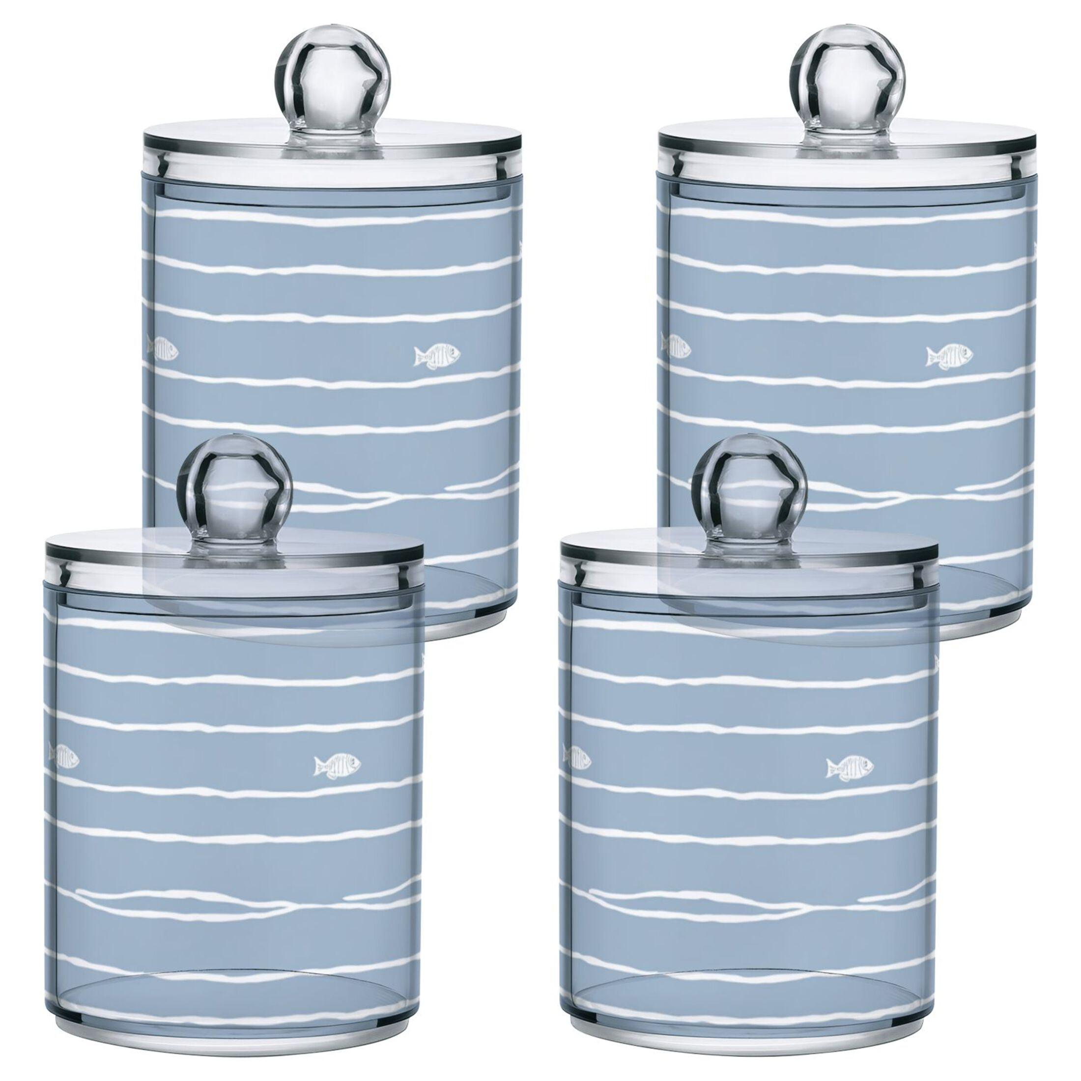Simple Striped Pattern Bathroom Canisters Set of 4 Translucent Plastic ...