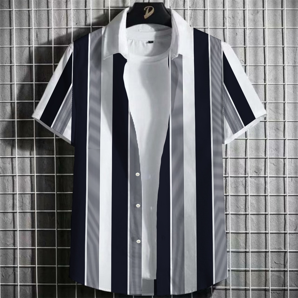 Simple Stripes Graphic Shirts for Men Clothing 3D Print Hawaiian Beach ...