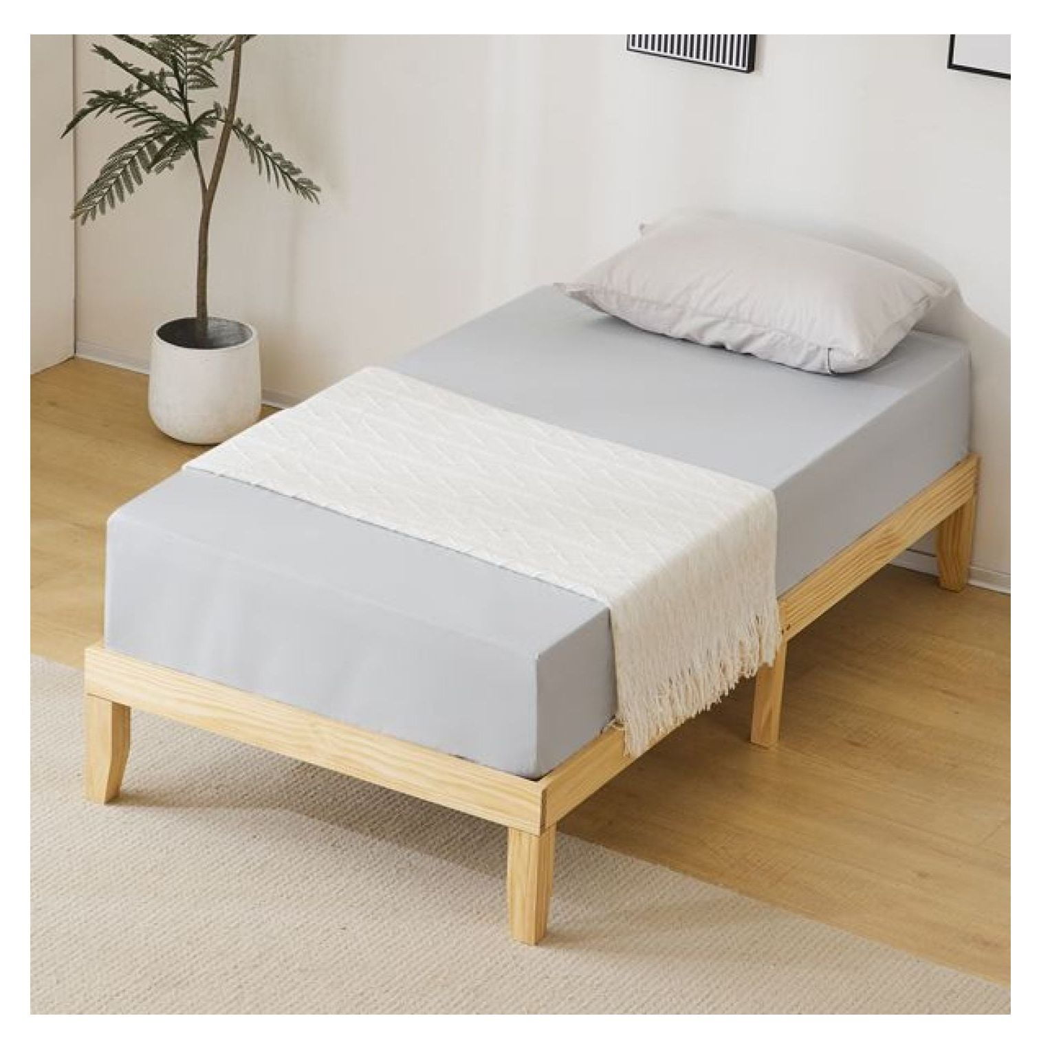 Simple & Sturdy Twin Bed Frame – Painted Pine Wood, Natural Finish as ...