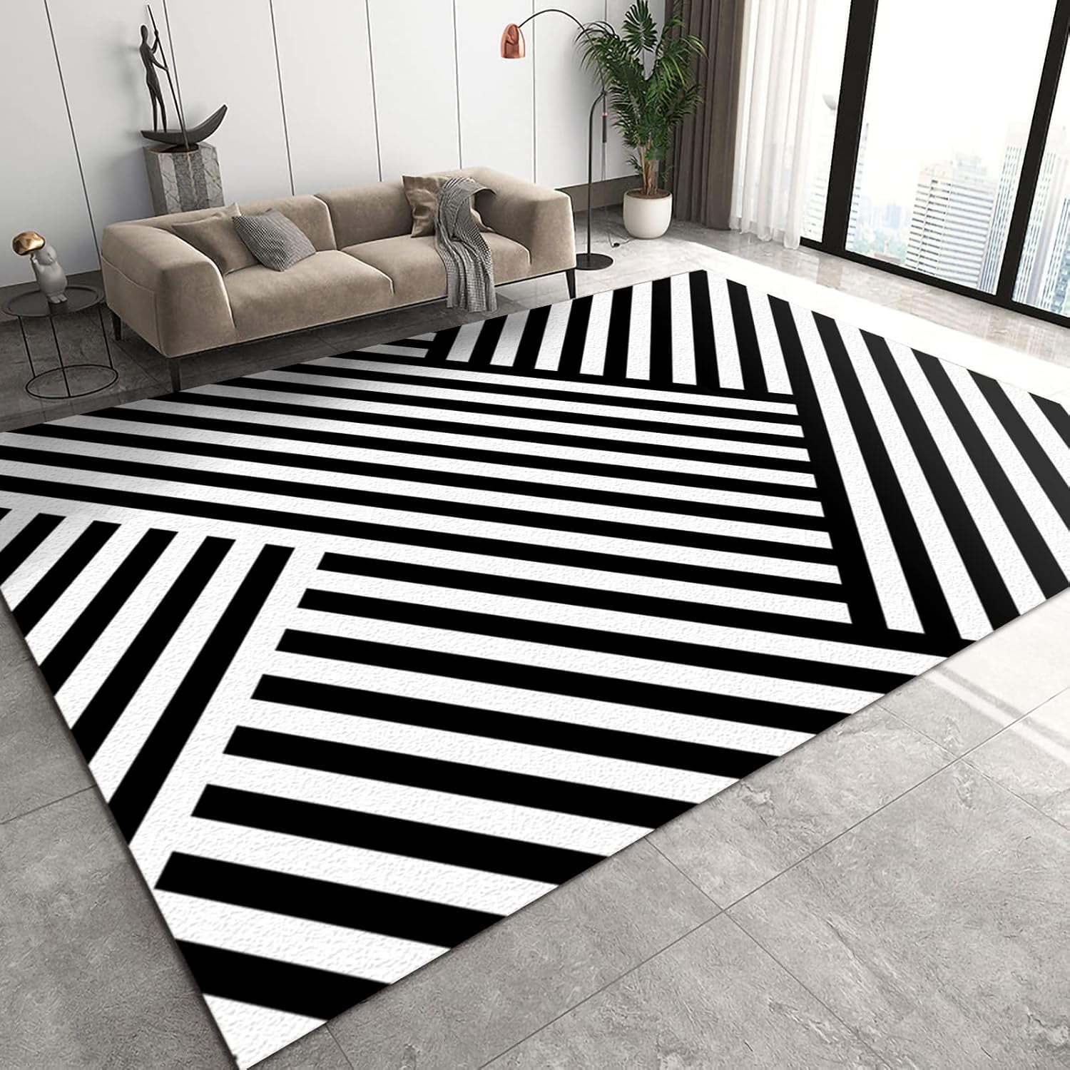 Black and White Lines Stripes Area Rugs, Modern Geometric Irregular ...