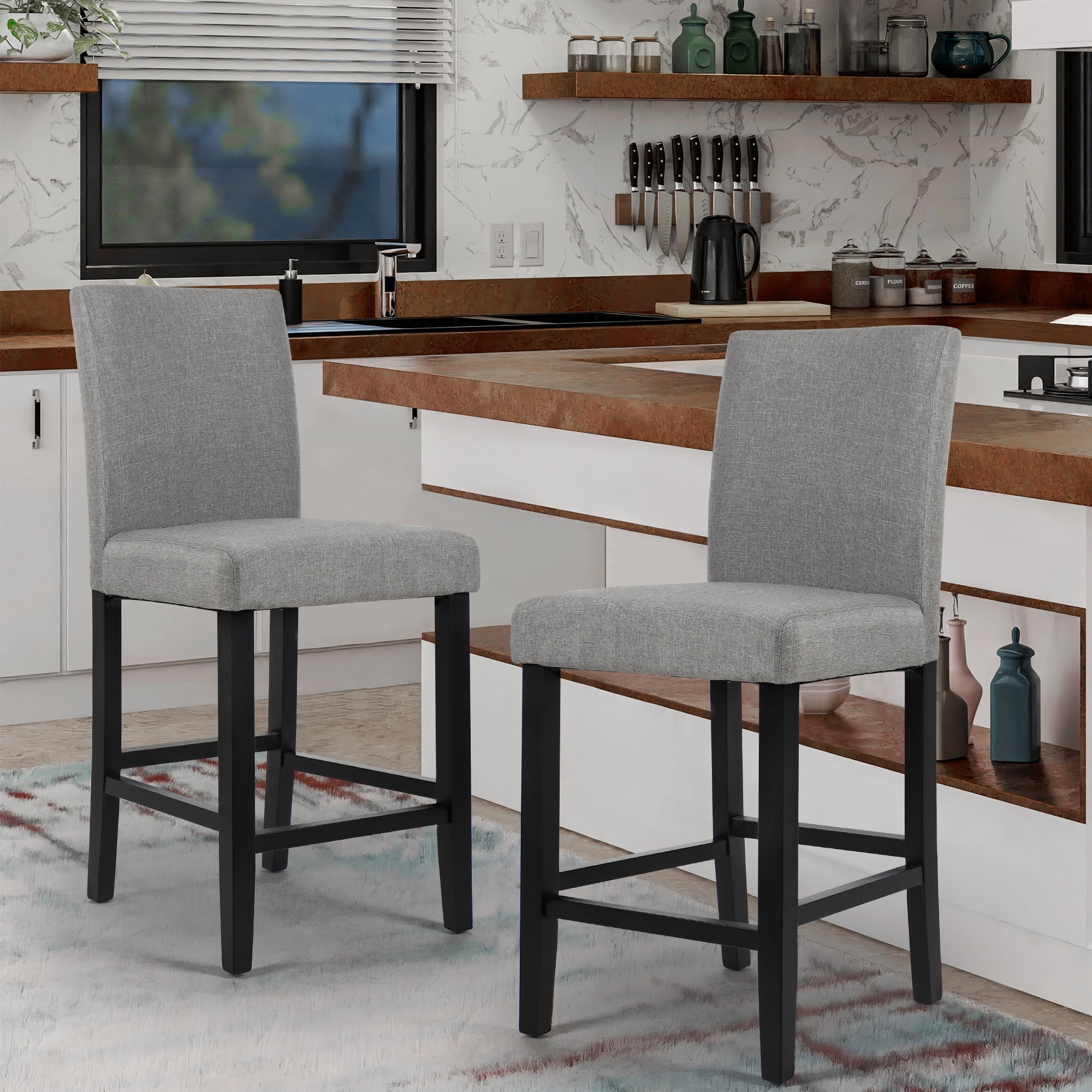 Modern Simple Style Bar Chairs, Counter Height Fabric Upholstered ...