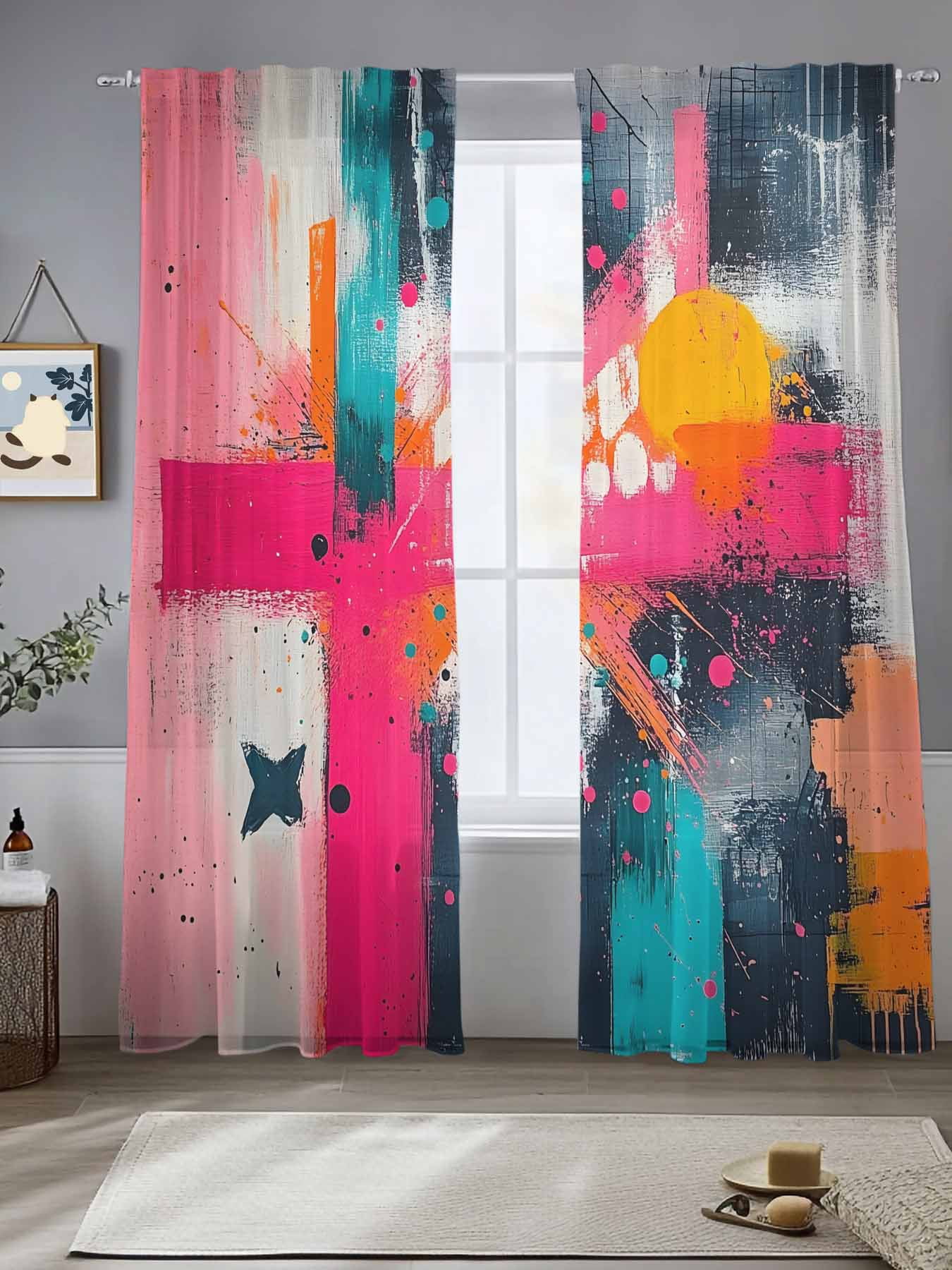 Simple Style Sheer Curtains 108 Inches Long 2 Panels Impressionist ...