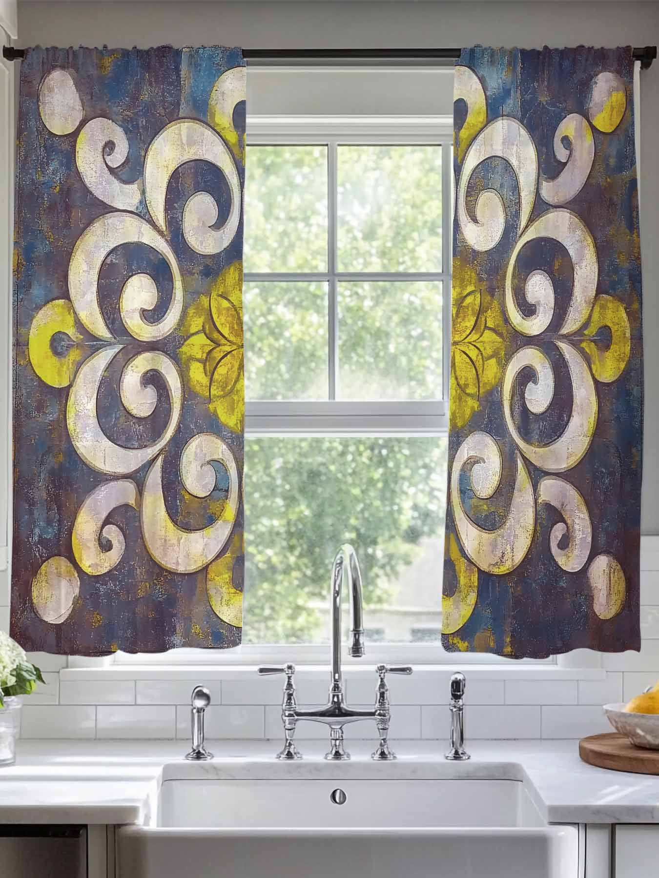 Simple Style Sheer Curtains 72 Inches Long 2 Panels Yellow Flowers ...