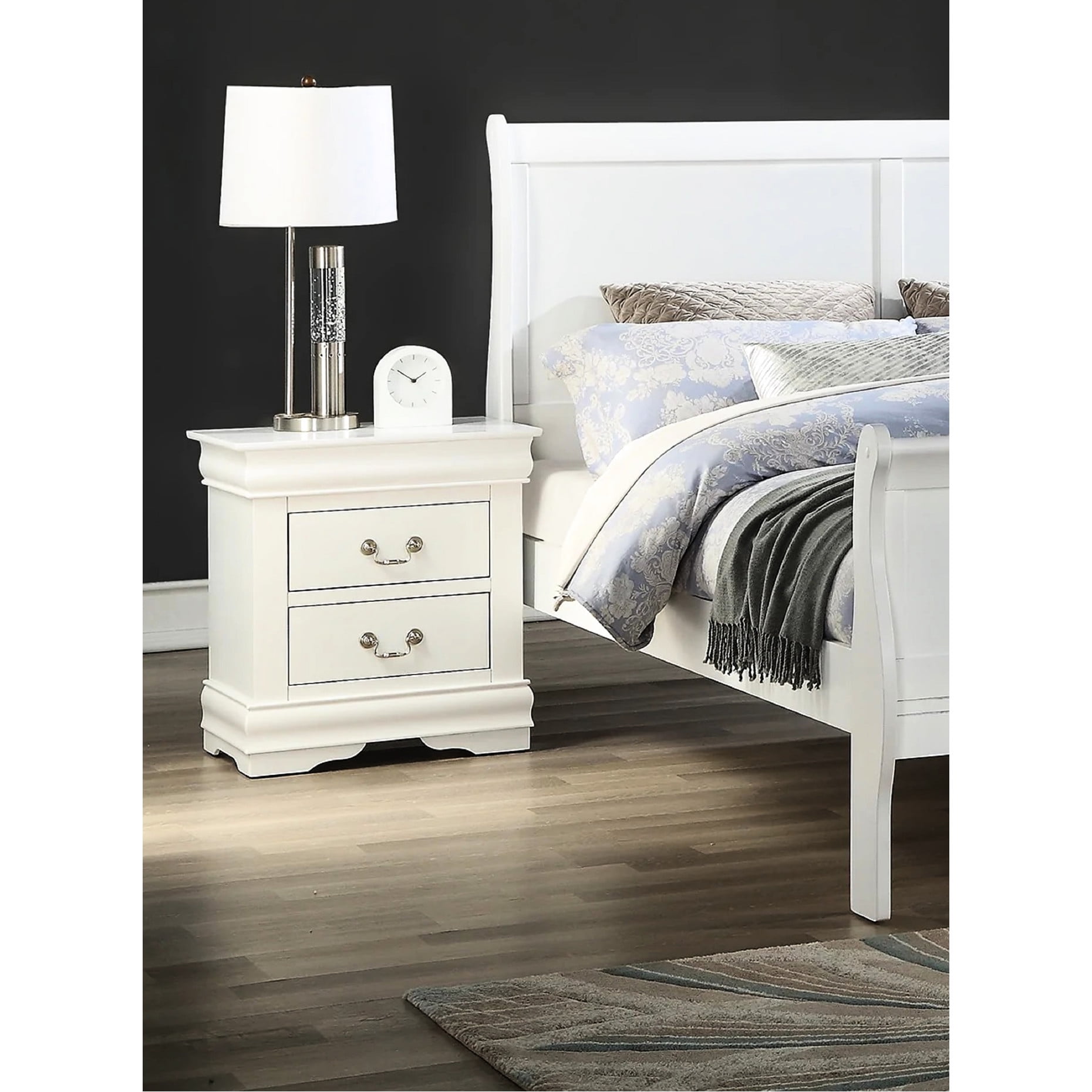 Simple Style Solid Wood Nightstand In White, Two Drawers, Bracket Feet ...
