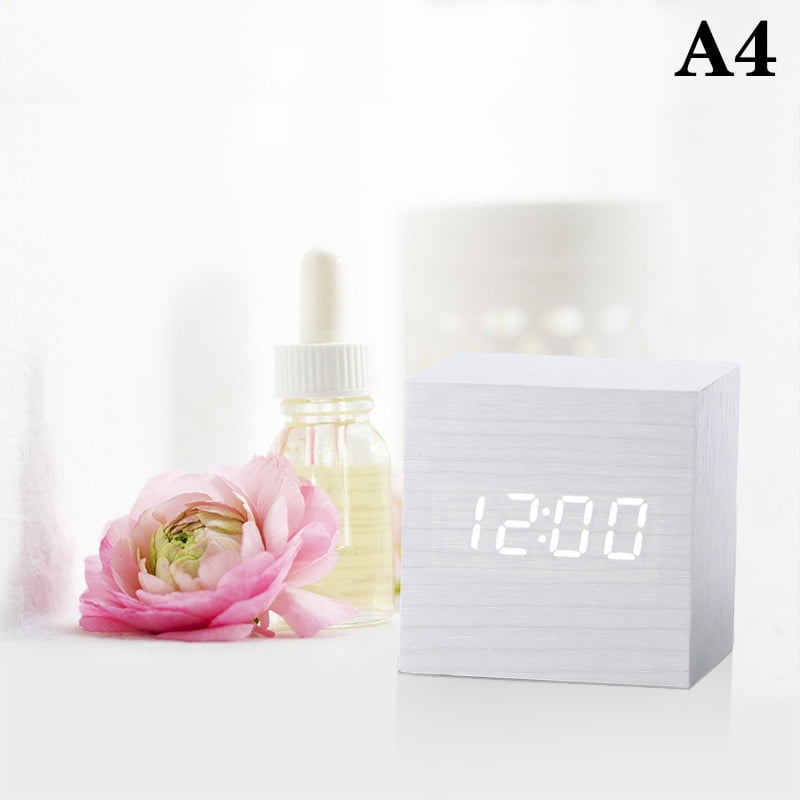 Simple Style Wooden Digital Alarm Clock With Temperature Sound Desktop ...