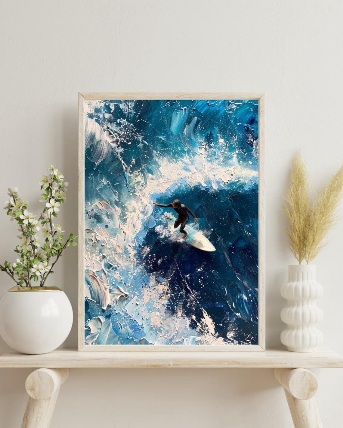 Simple Surfer On Crashing Ocean Waves Art Werner Bronkhorst Style ...