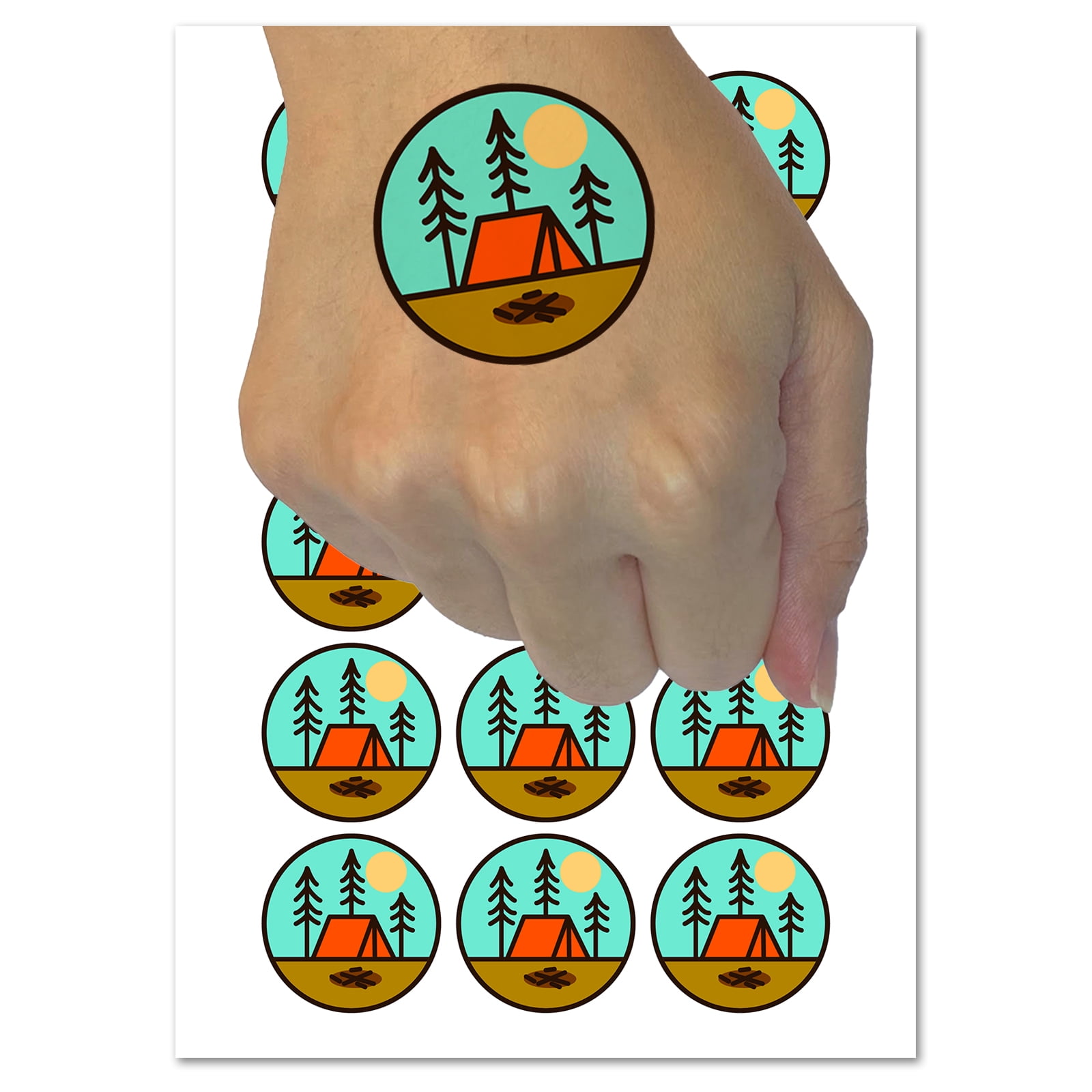 Simple Tent Camping in Woods Water Resistant Temporary Tattoo Set Fake ...