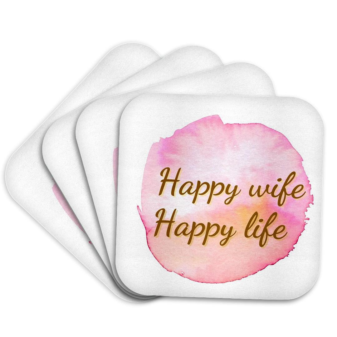3drose, Simple Text of Happy Wife Happy Life, Set of 4 Coasters - Soft ...