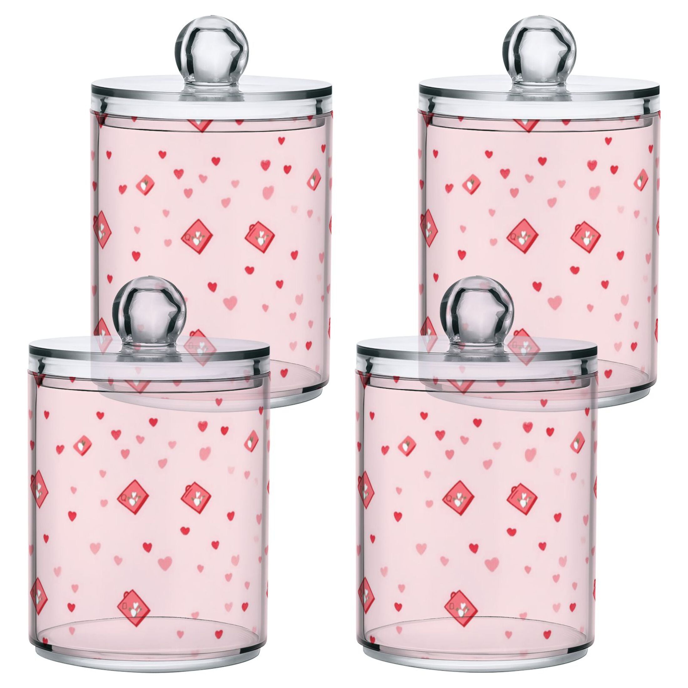 Simple Theme Pink Bathroom Canisters Set of 4 Translucent Plastic ...
