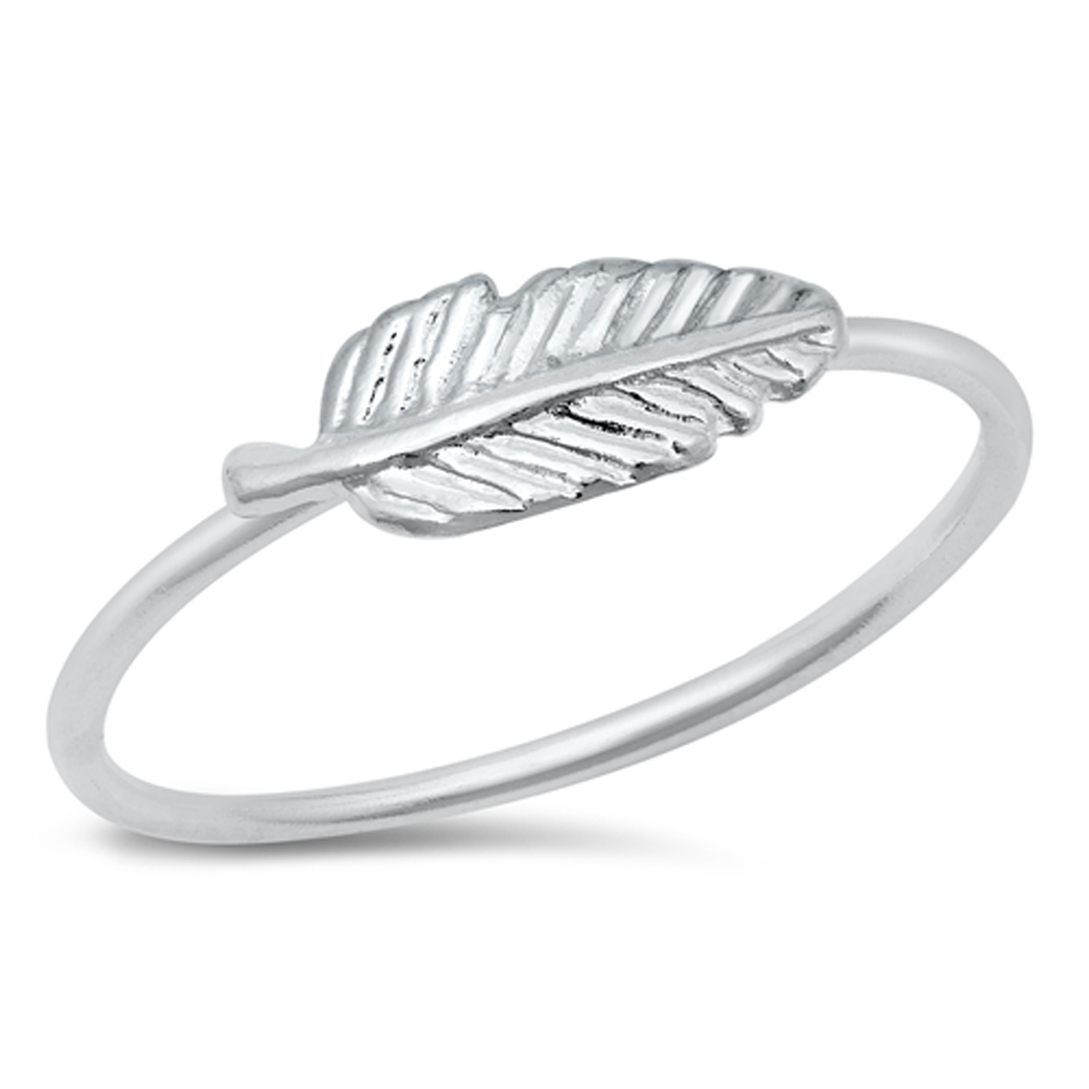 Simple Tiny Boho Feather Ring .925 Sterling Silver Band Jewelry Female ...