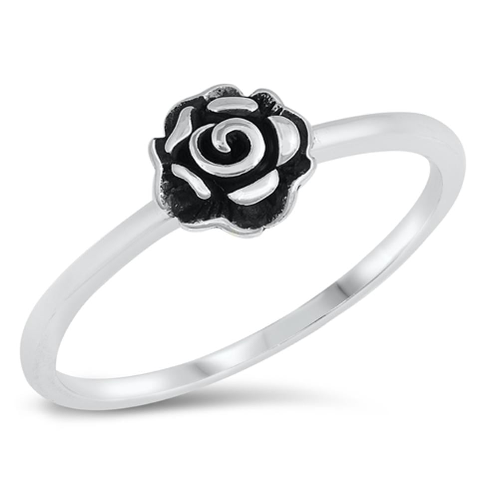 Simple Tiny Rose Love Flower Ring .925 Sterling Silver Band Jewelry ...