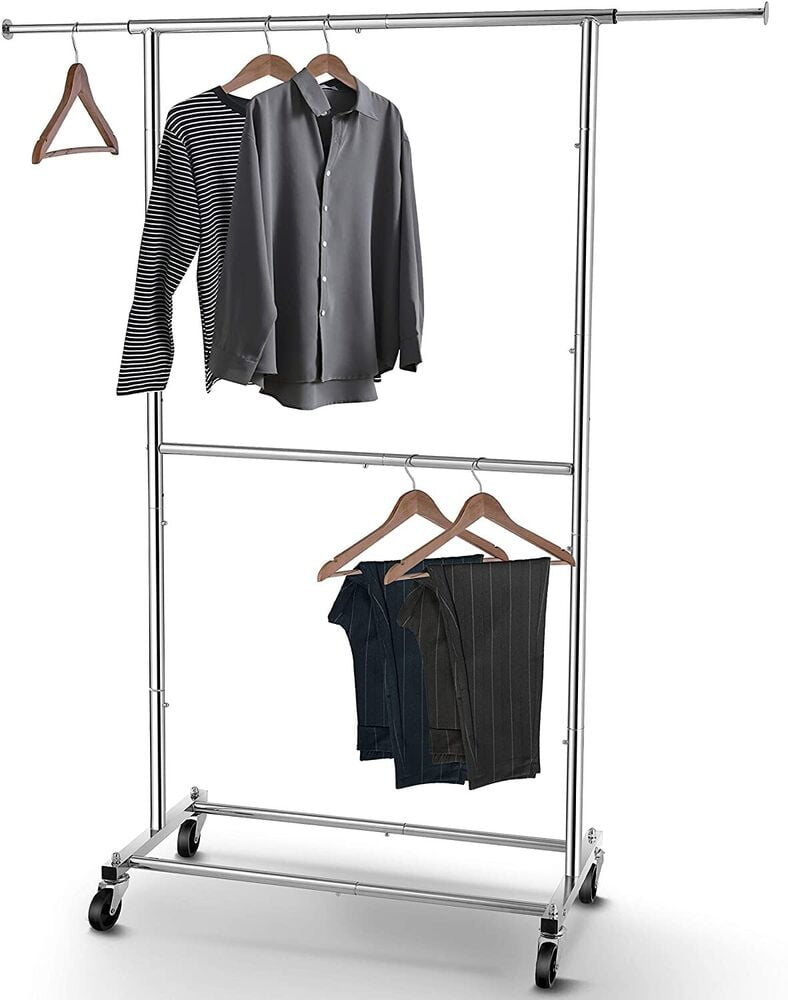 Simple Trending Double Rod Clothing Garment Rack Rolling Clothes ...