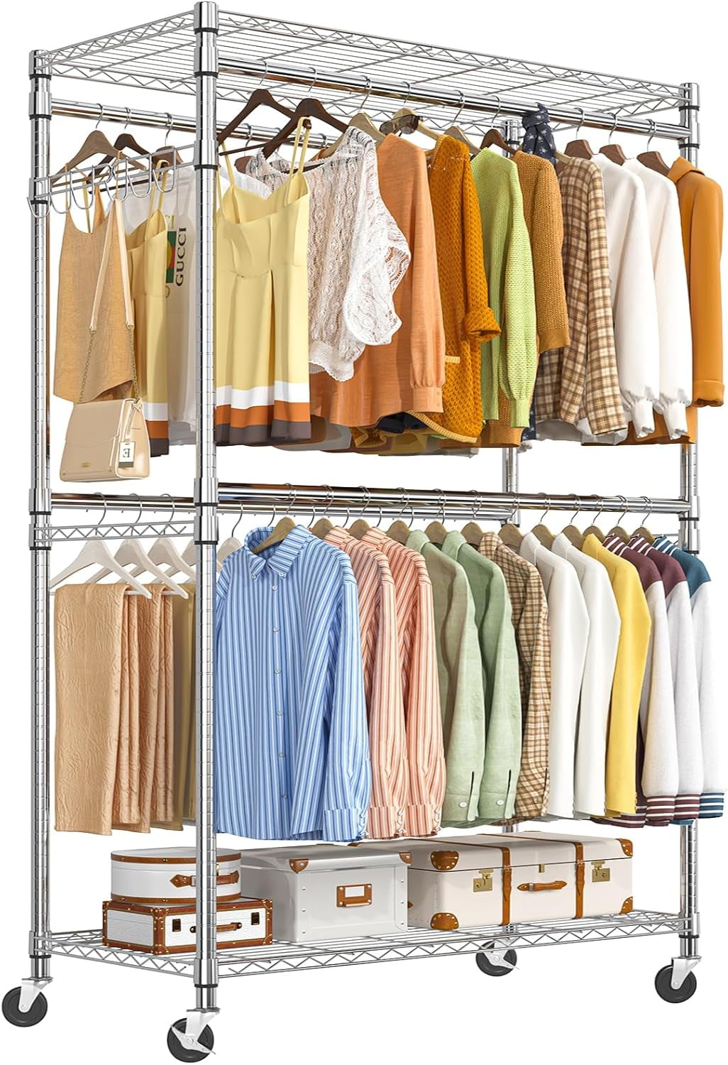 Simple Trending Heavy Duty Clothes Rack Clothing Rack with Wheels and 4 ...