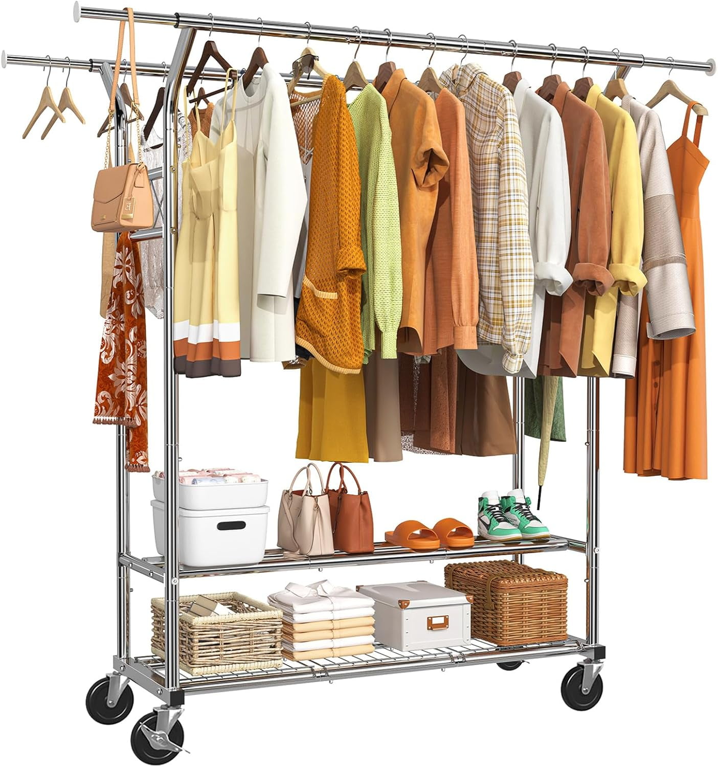 Simple Trending Heavy Duty Clothing Clothes Rack for Hanging, Rolling ...