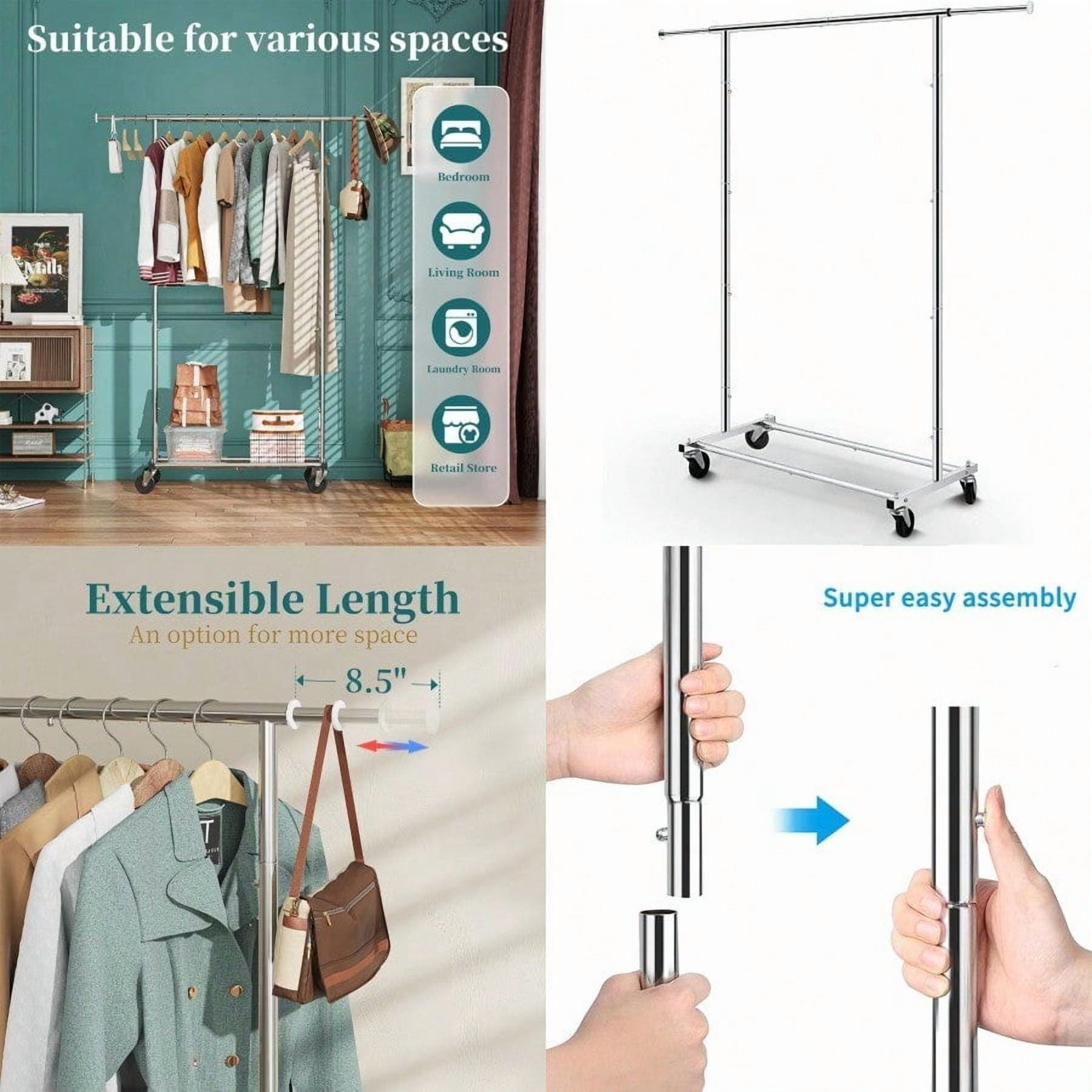 Simple Trending Standard Rod Clothing Garment Rack Rolling Clothes ...