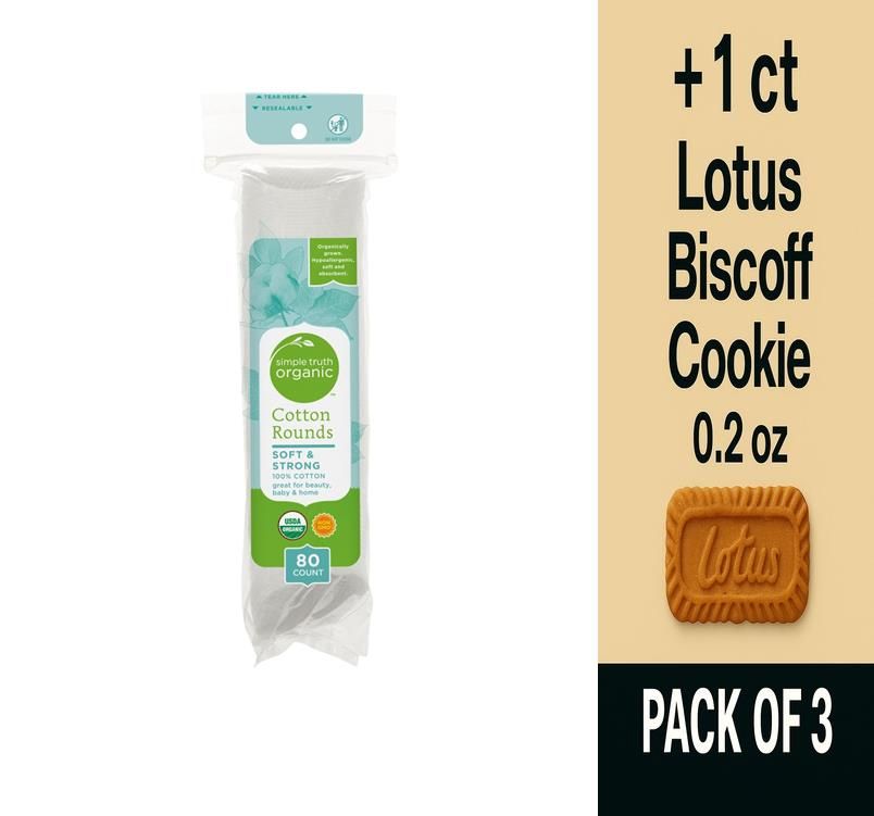 Simple Truth Organic Cotton Rounds 80 ct - Pack of 3 & Lotus Biscoff ...