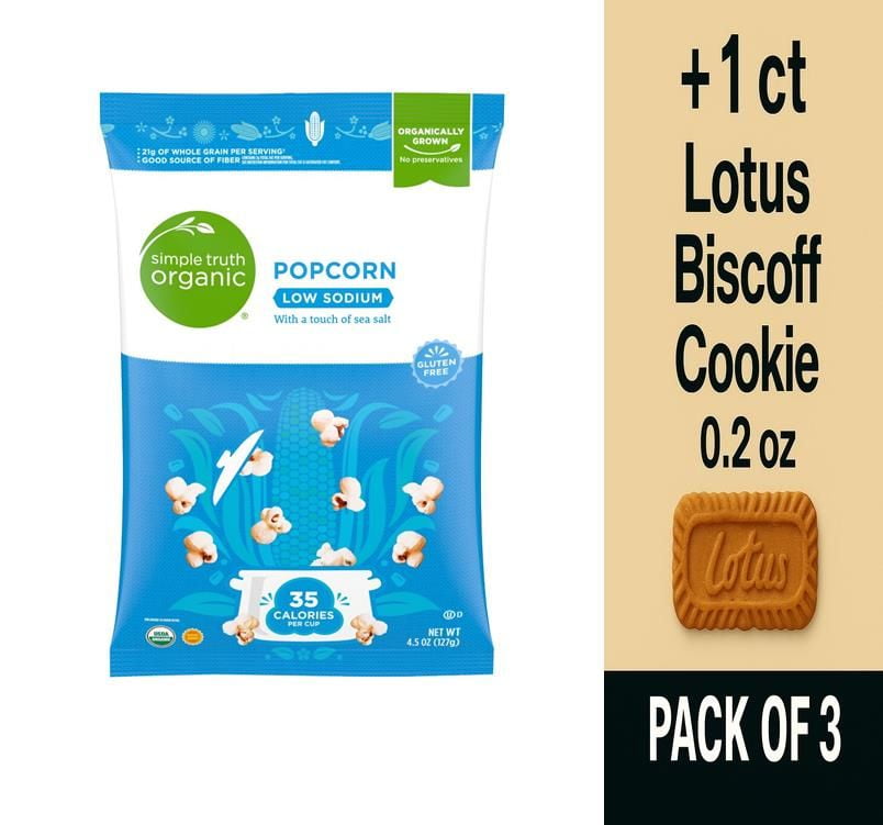 Simple Truth Organic Low Sodium Popcorn 4.5 oz - Pack of 3 & Lotus ...