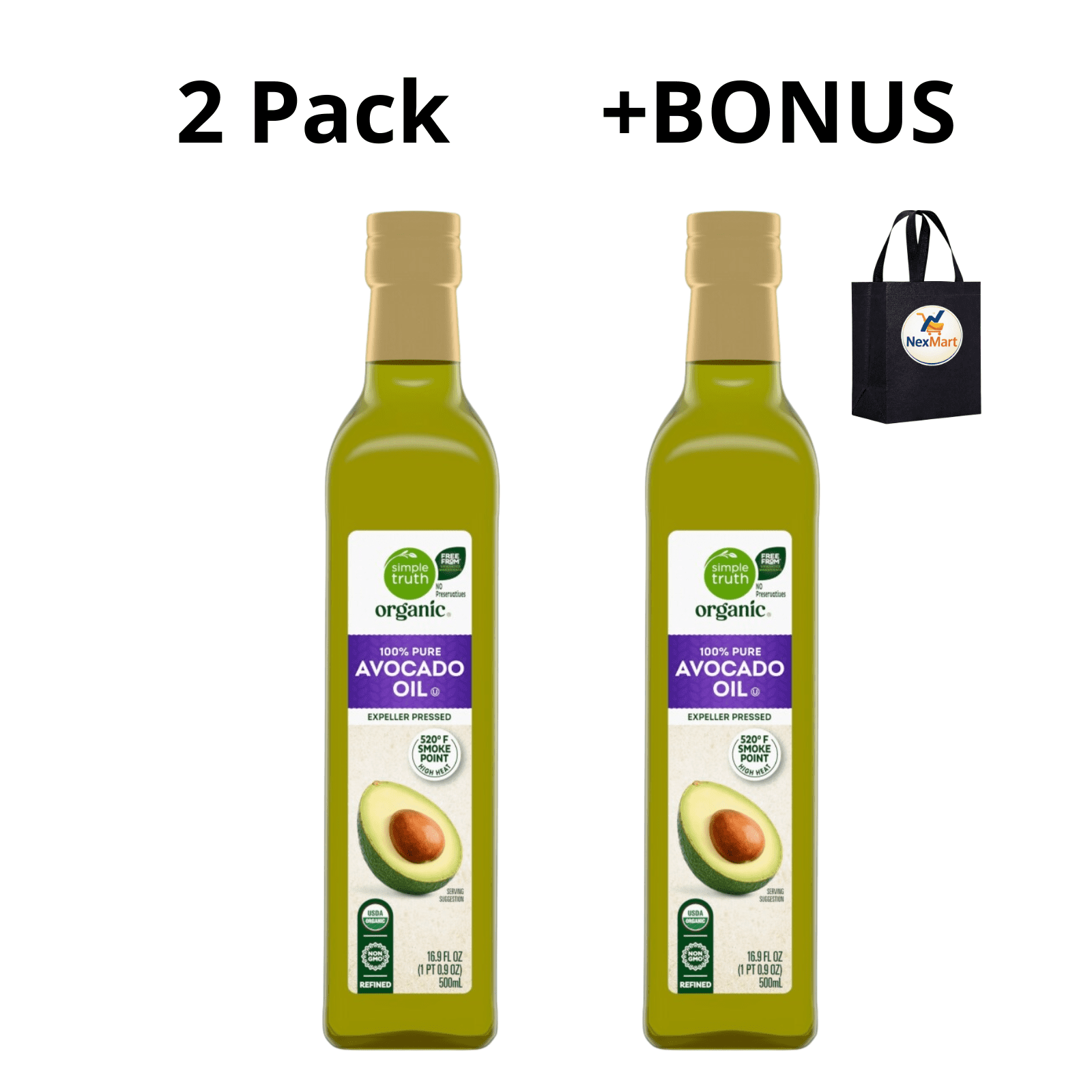 Simple Truth Organic Pure Avocado Oil 16.9 oz , 2 Pack + Bonus ...
