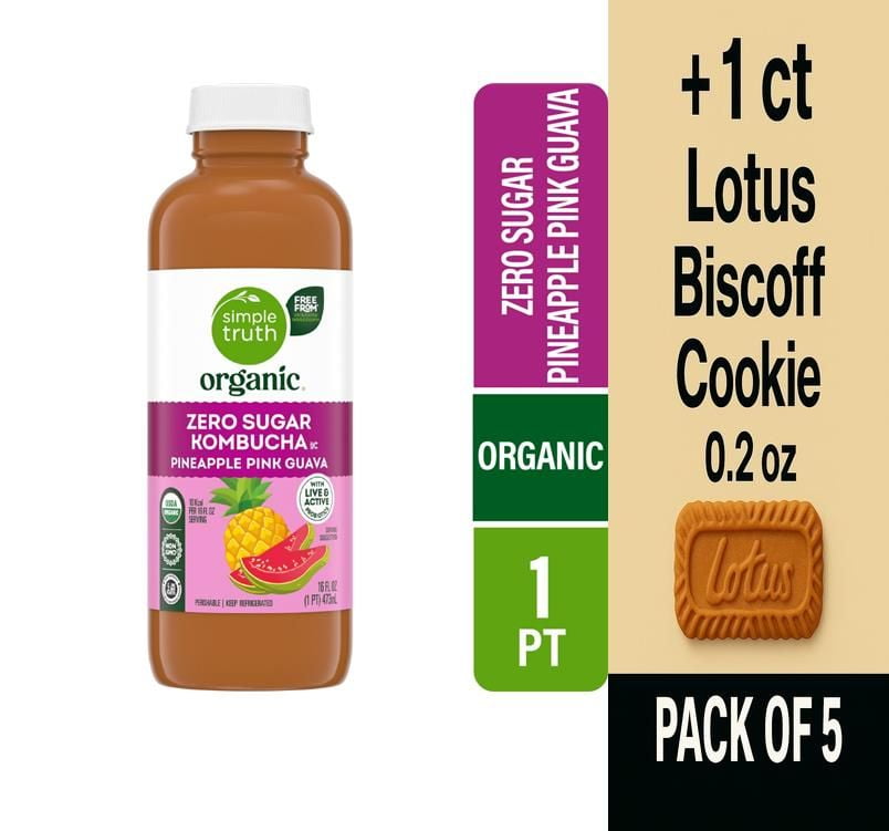 Simple Truth Organic Zero Sugar Pineapple Pink Guava Kombucha 16 fl oz ...