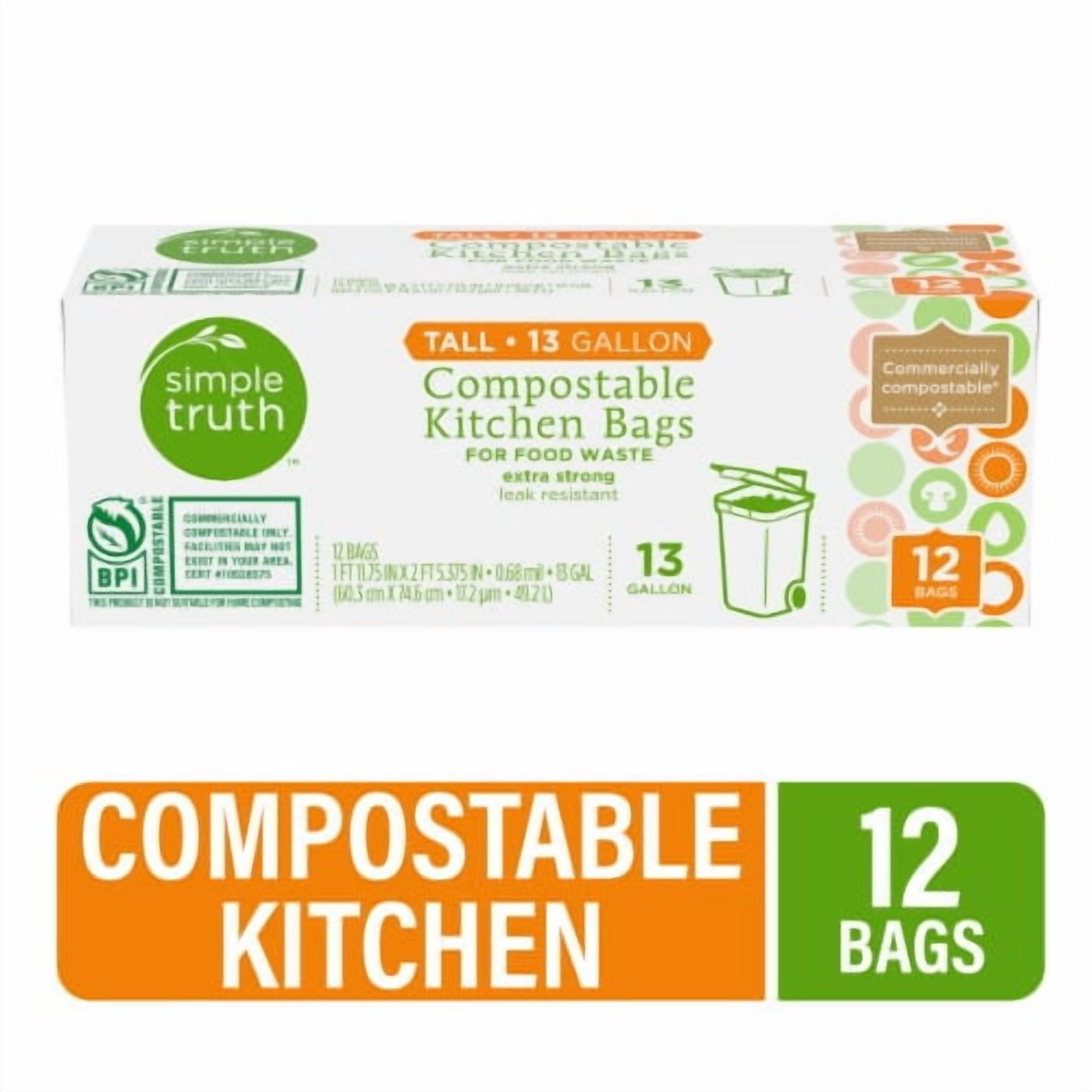 Simple Truth Tall 13 Gallon Compostable Kitchen Trash Bags - 12 ct ...