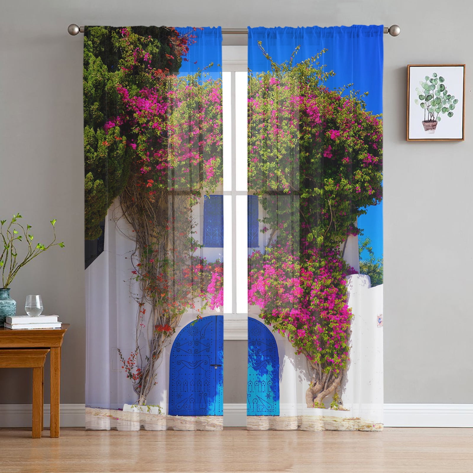 Simple Tulle Curtains House Tree Purple Flower Villa Living Room Adult ...