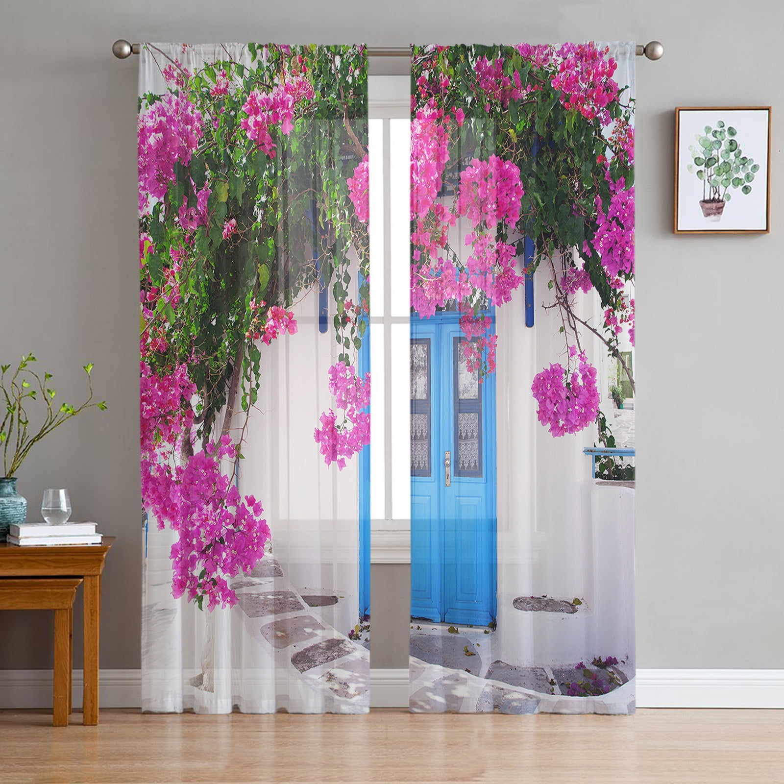 Simple Tulle Curtains House Tree Purple Flower Villa Living Room Adult ...