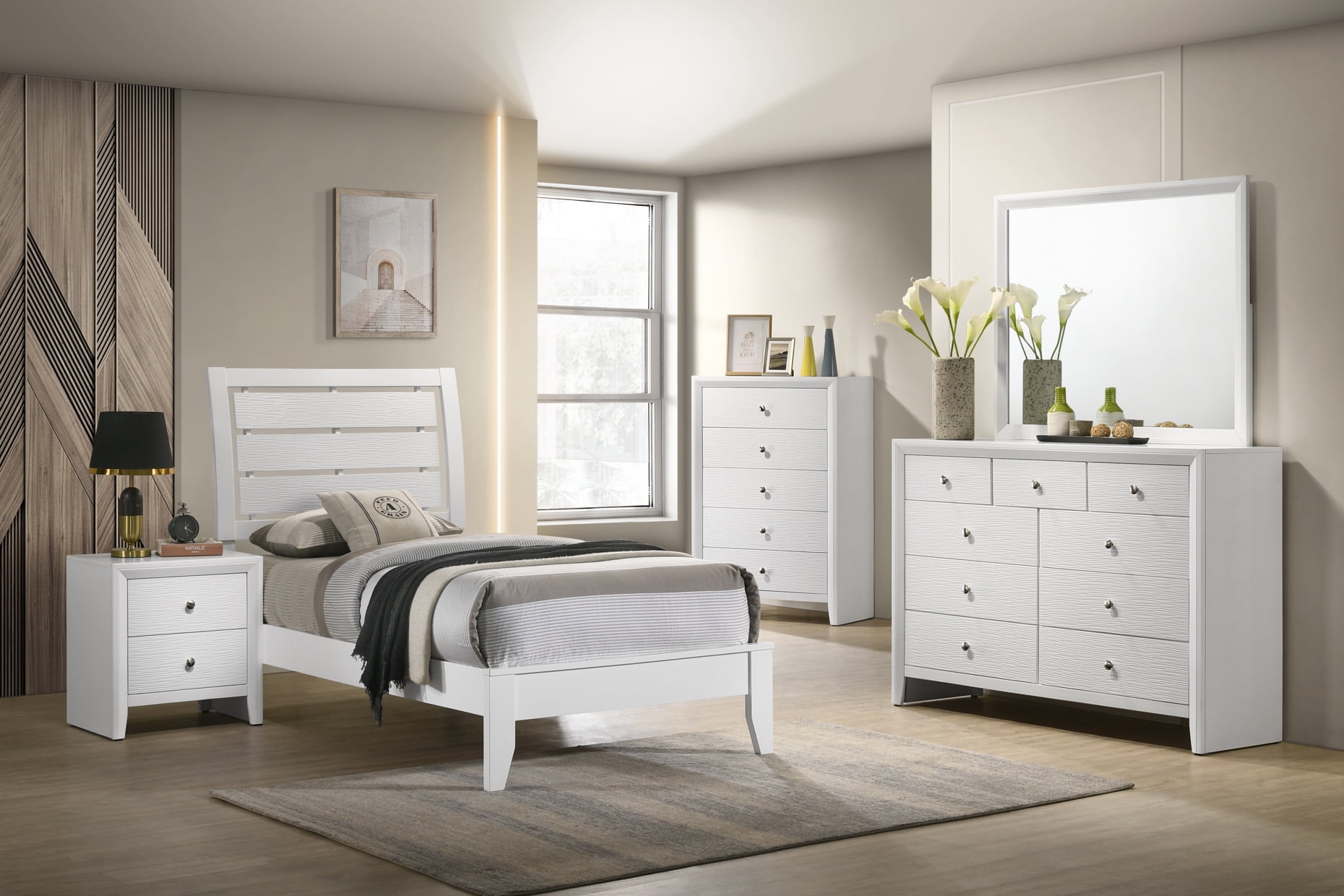 Simple Twin Size Bed, Classic Platform Bed with Softly Curved Headboard ...