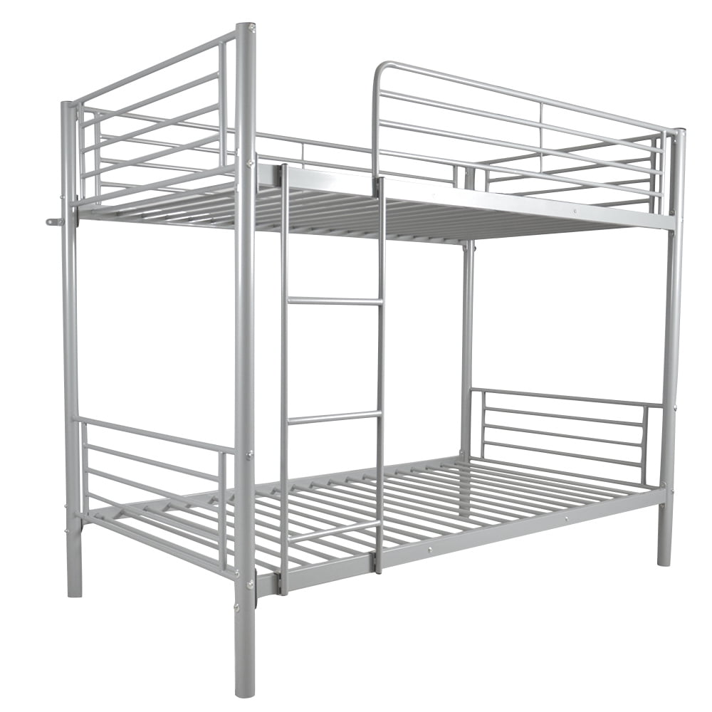 Simple Twin Size Bunk Bed with Build-in Ladders and Guardrails, Metal ...
