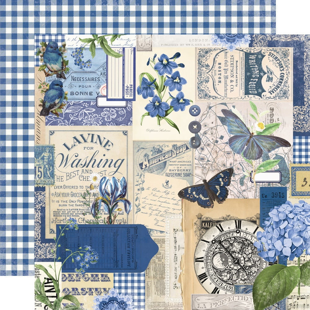 Simple Vintage Essentials Double-Sided Cardstock 12"X12"-Blue Collage ...
