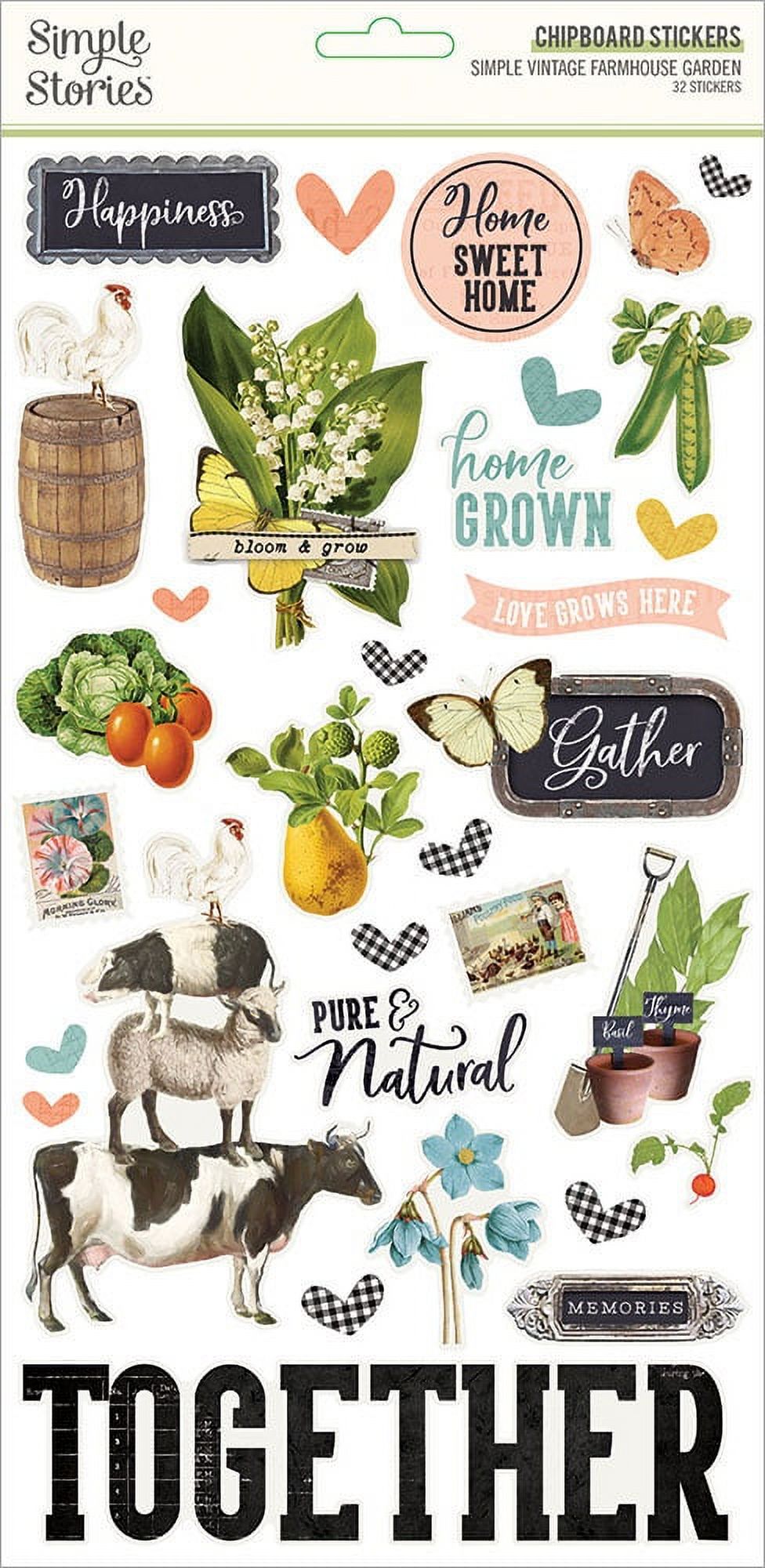 Simple Vintage Farmhouse Garden Chipboard Stickers 6"X12"- - Walmart.com