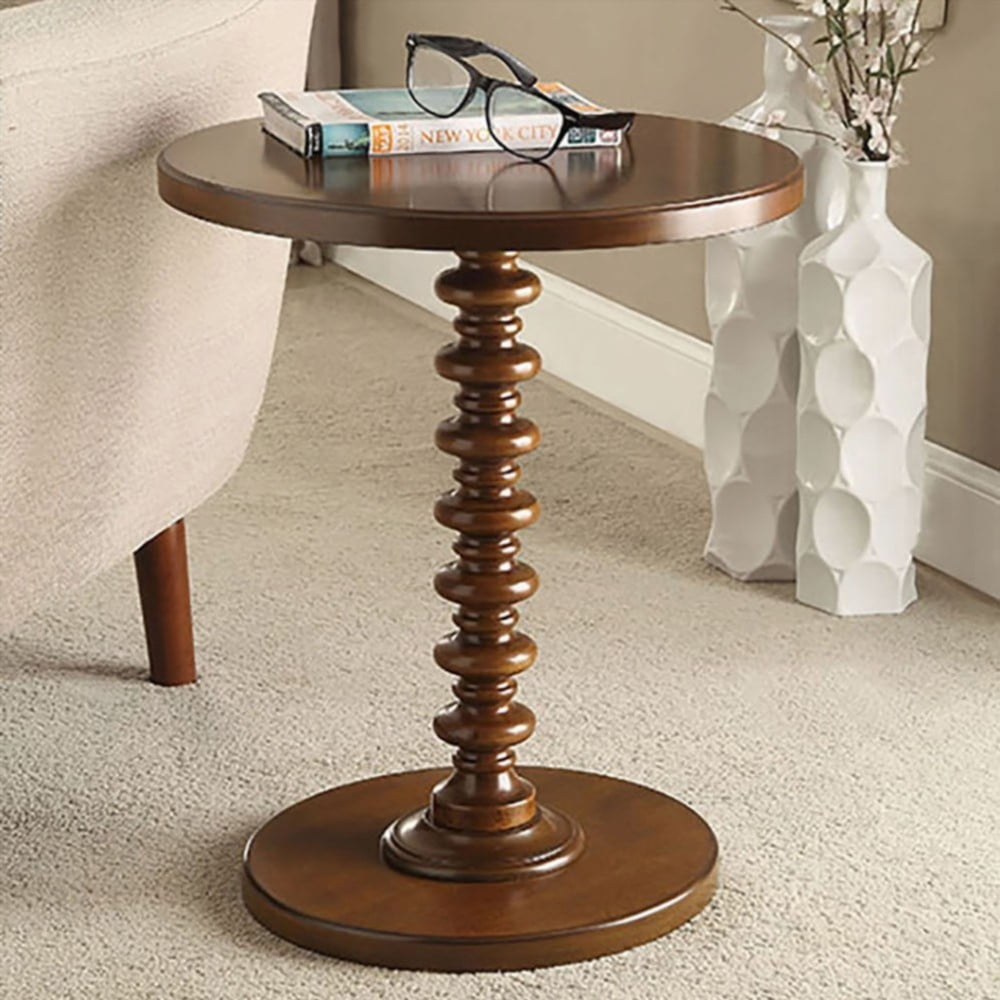 Simple Walnut Round Wooden Side Table with No Apron and Visual Interest ...