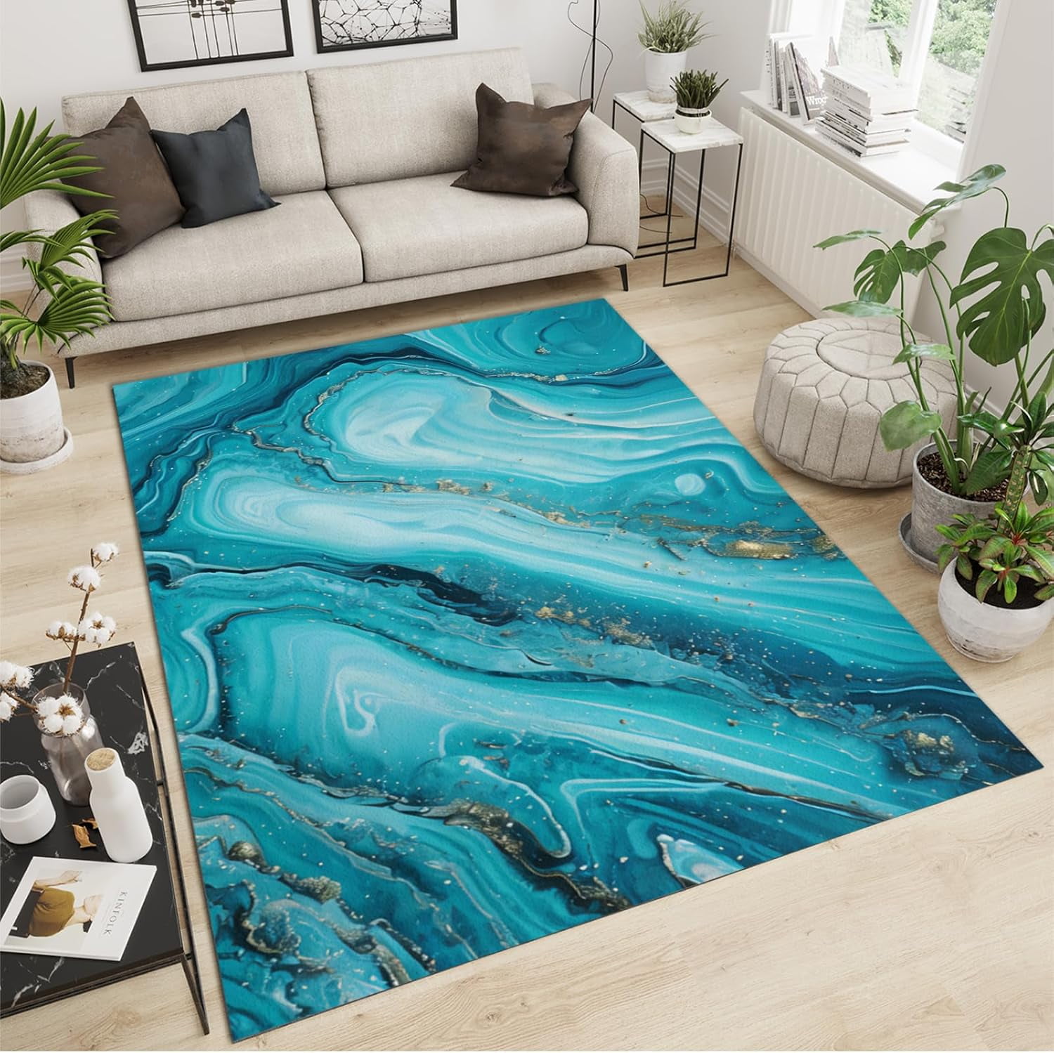 Simple Water Ripple Area Rug Dark Blue Background Modern Easy Clean Art ...