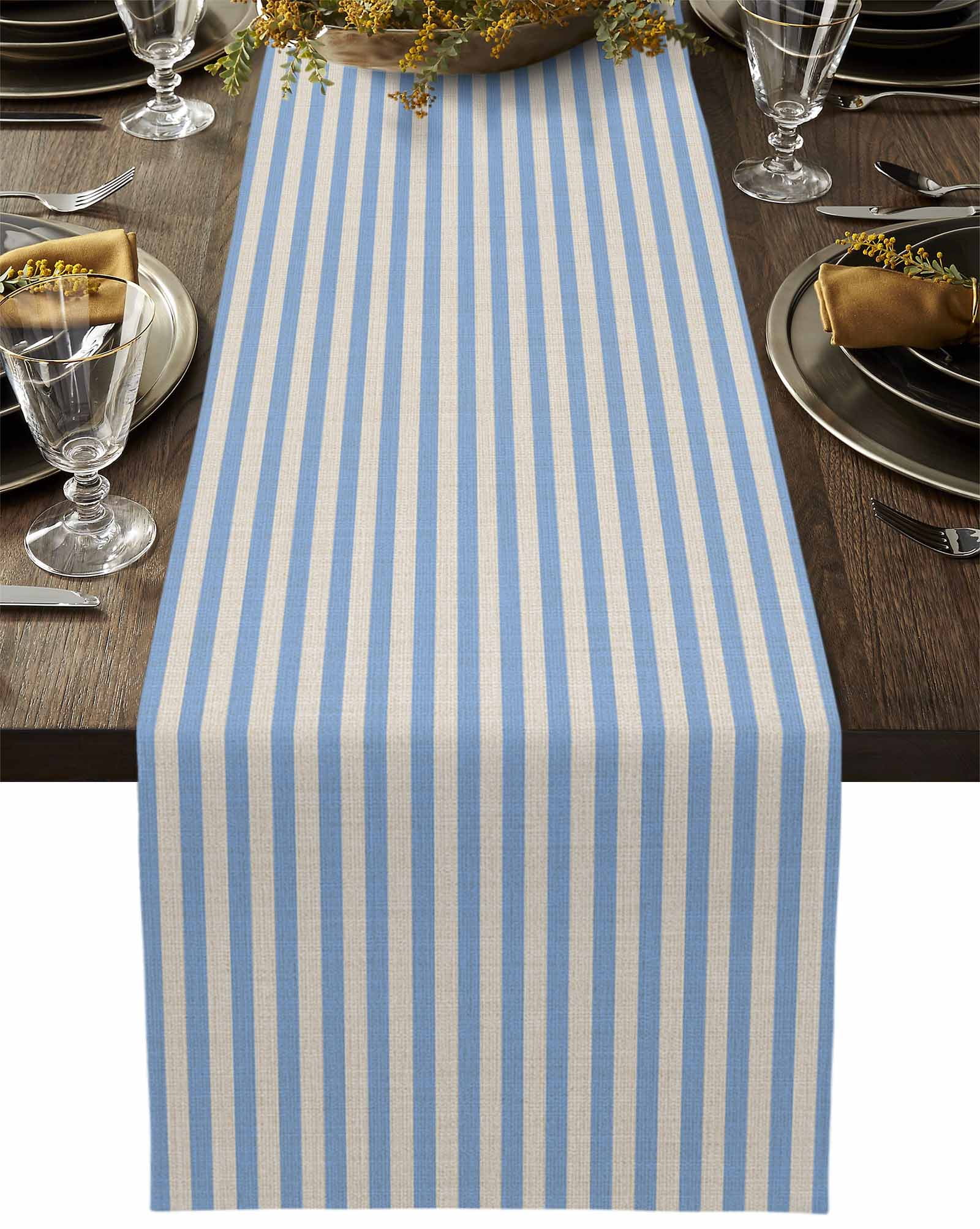 Simple Watercolor Blue Striped Table Runners 13x36 Inches Long Linen ...