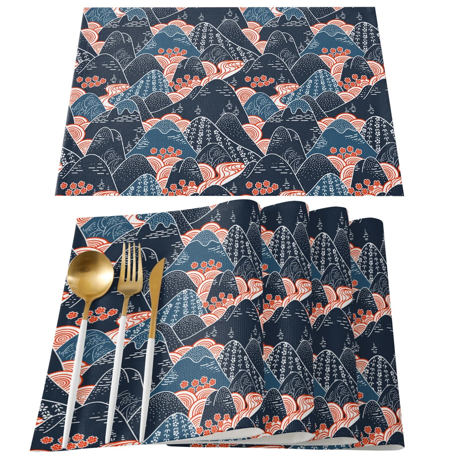 Simple Wave Japanese Wave Art Placemats Set of 4/6pcs Kitchen Coffee ...