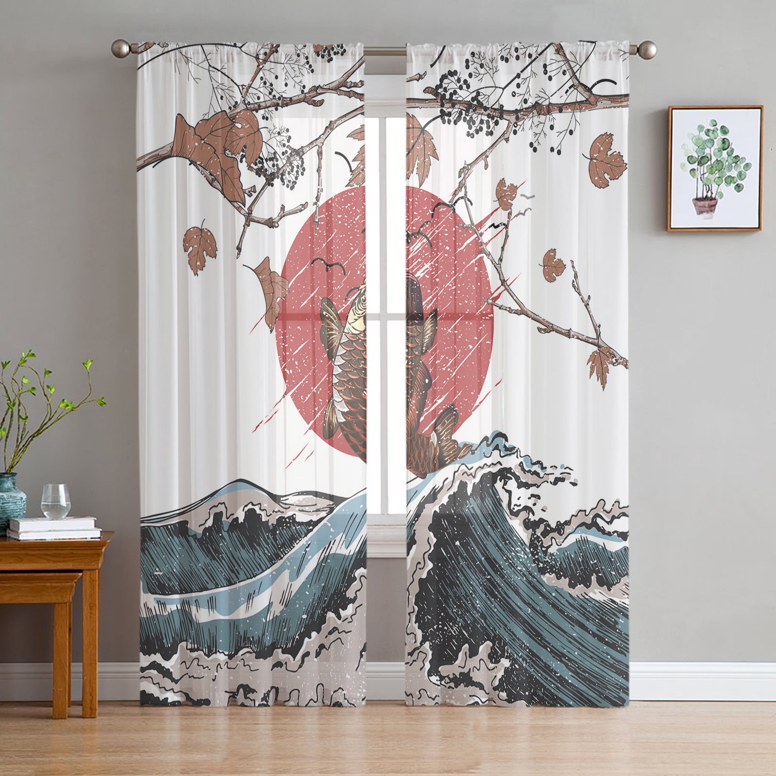 Simple Waves Japanese Style China Tulle Curtains for Living Room ...