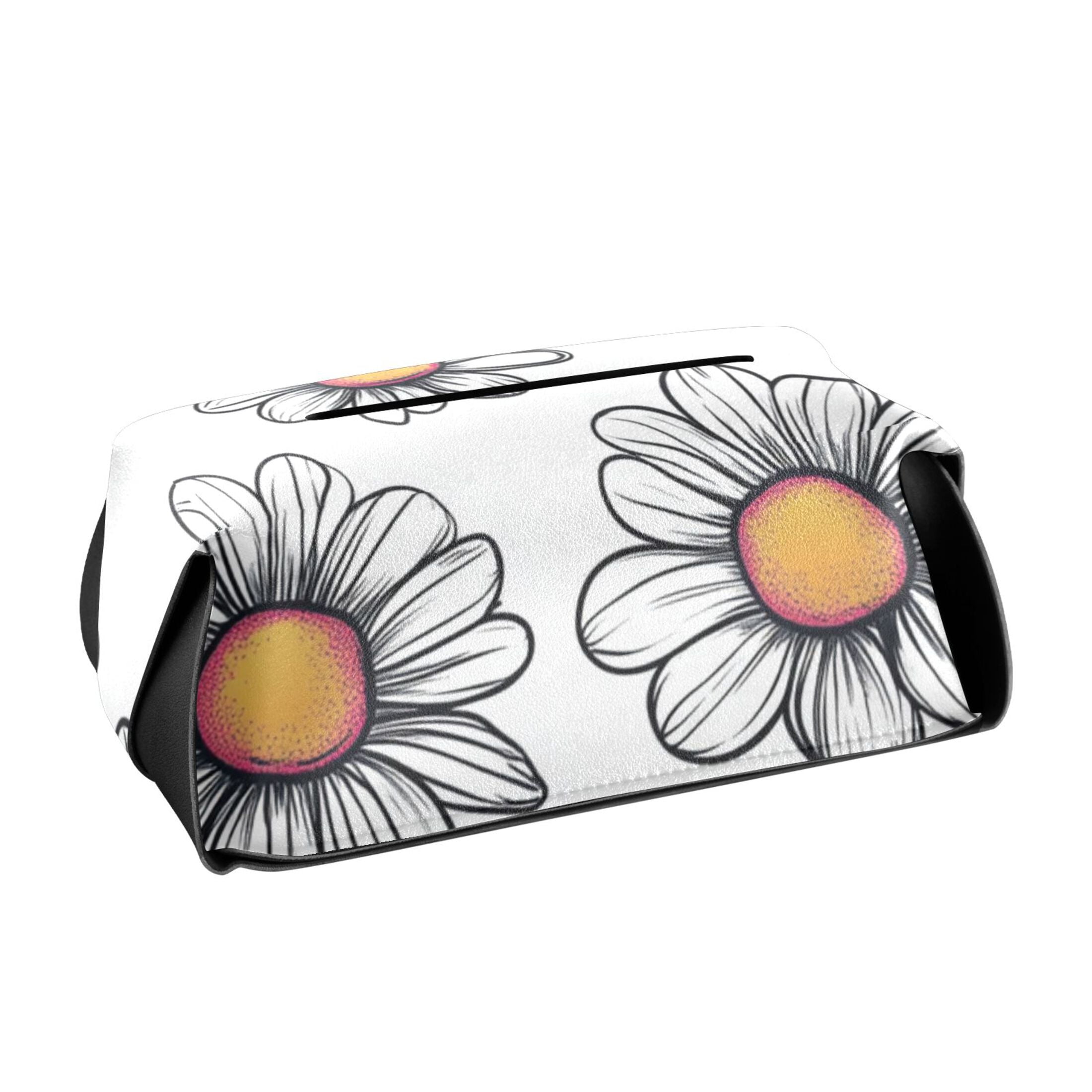 Simple White Daisy Tissue Box Cover Leather Square Rectangle Tissue Box ...