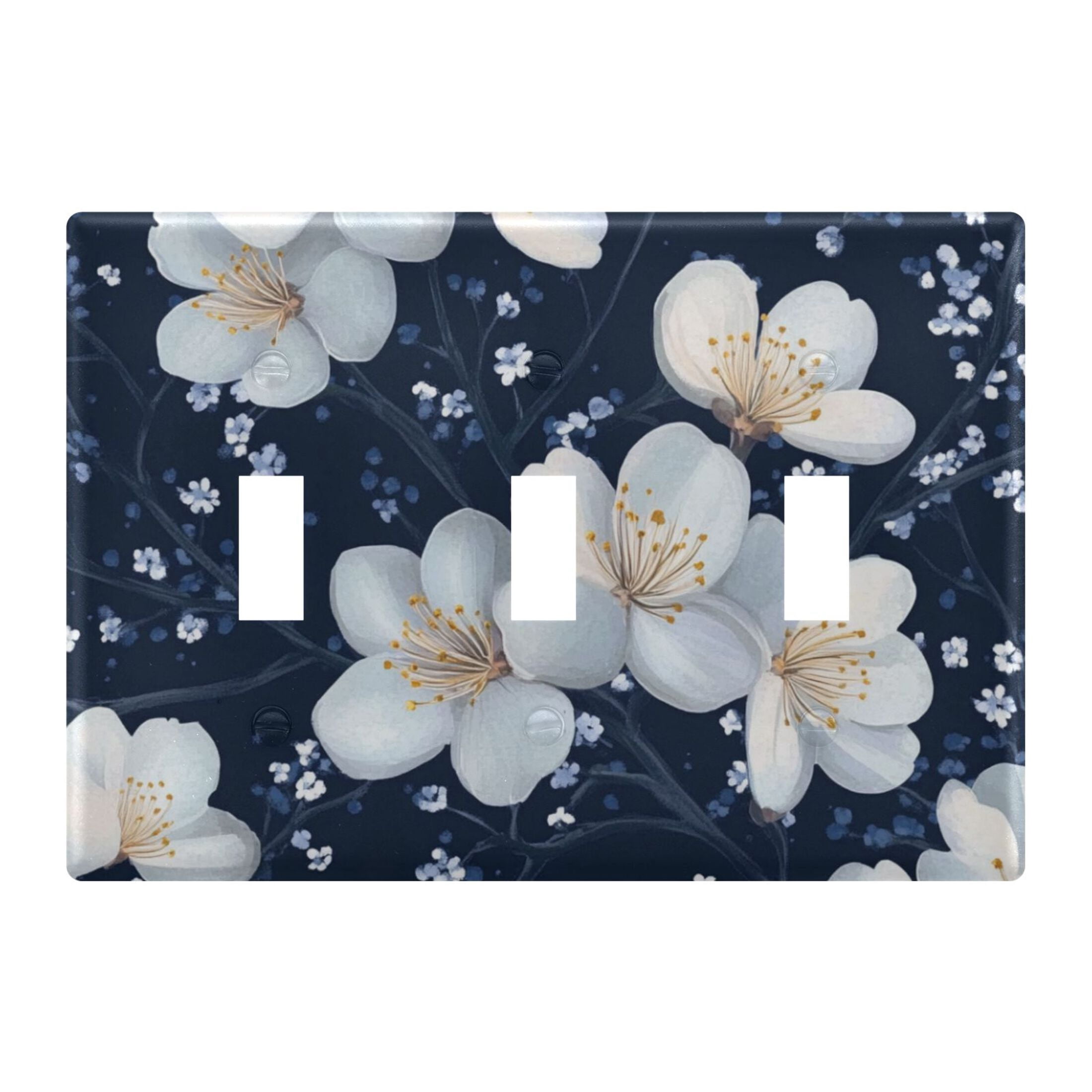 Simple White Flowers Light Switch Cover Decorative 3 Gang Wall Plate ...