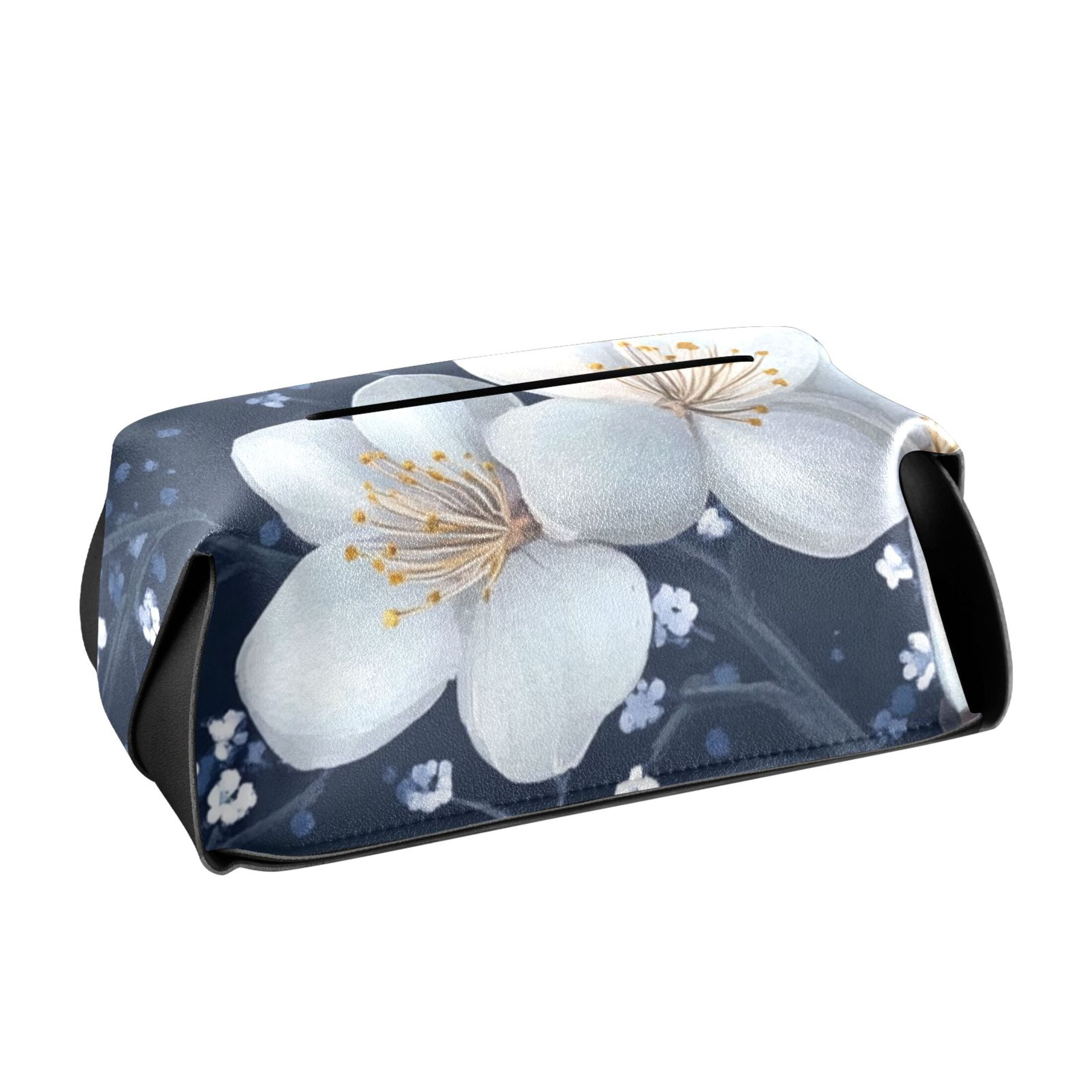 Simple White Flowers Tissue Box Cover Leather Square Rectangle Tissue ...