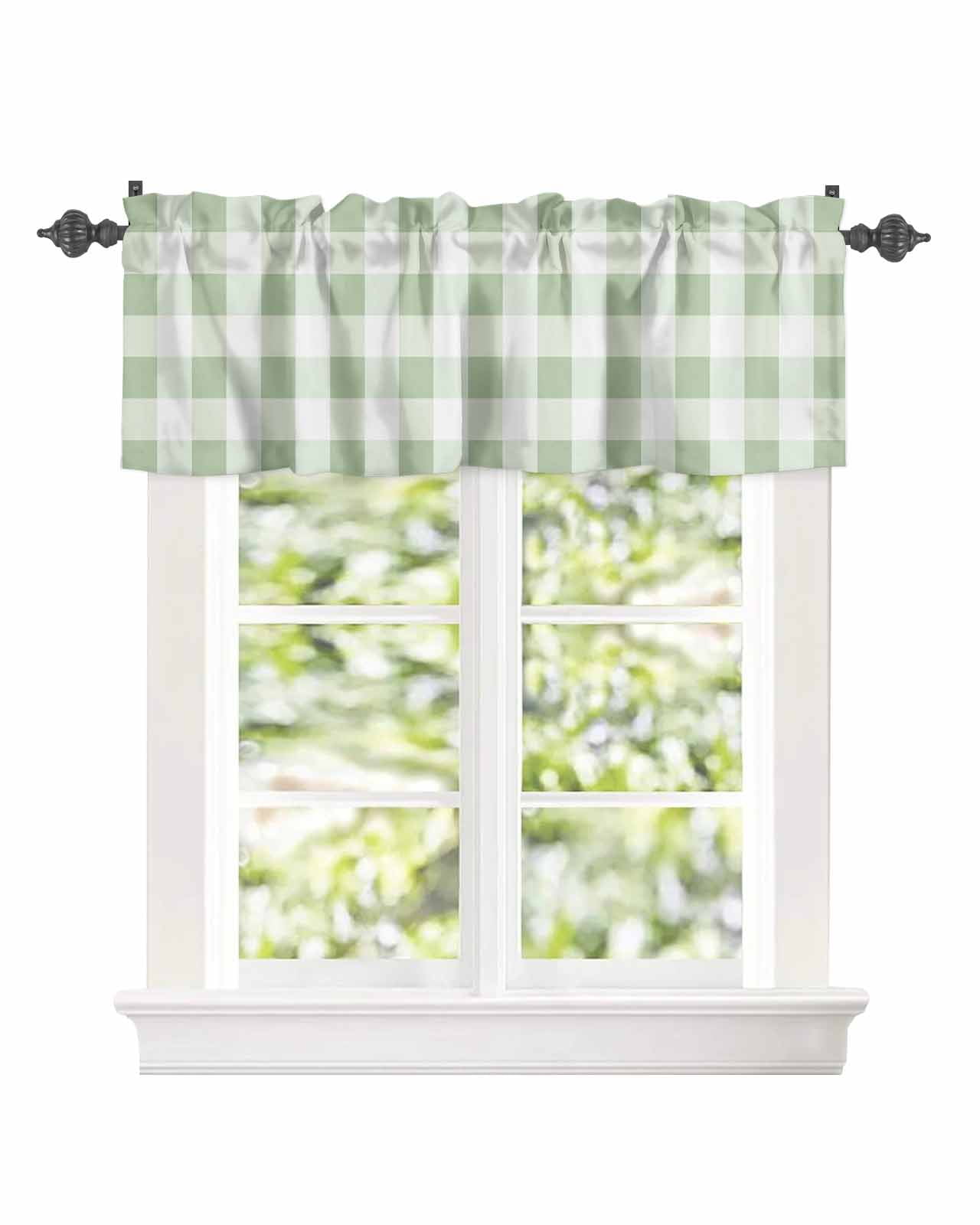 Simple White Green Buffalo Plaid Curtain Valances for Kitchen Windows ...