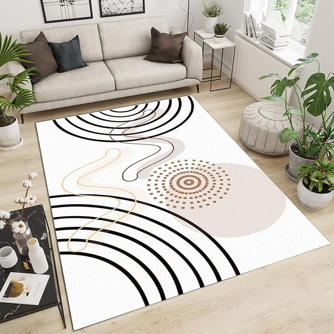Simple White Medieval Style Home Area Rug, Abstract Lines Art Soft ...