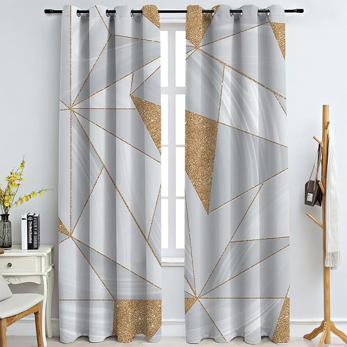 Simple White Triangle Geometry Blackout Window Curtain, Luxurious ...