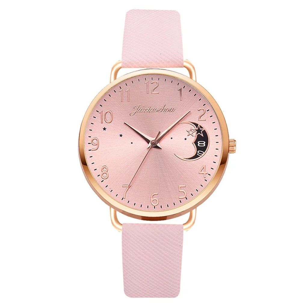 Simple Women Watch Moon Numbers Dial Bracelet Watches Ladies Leather ...