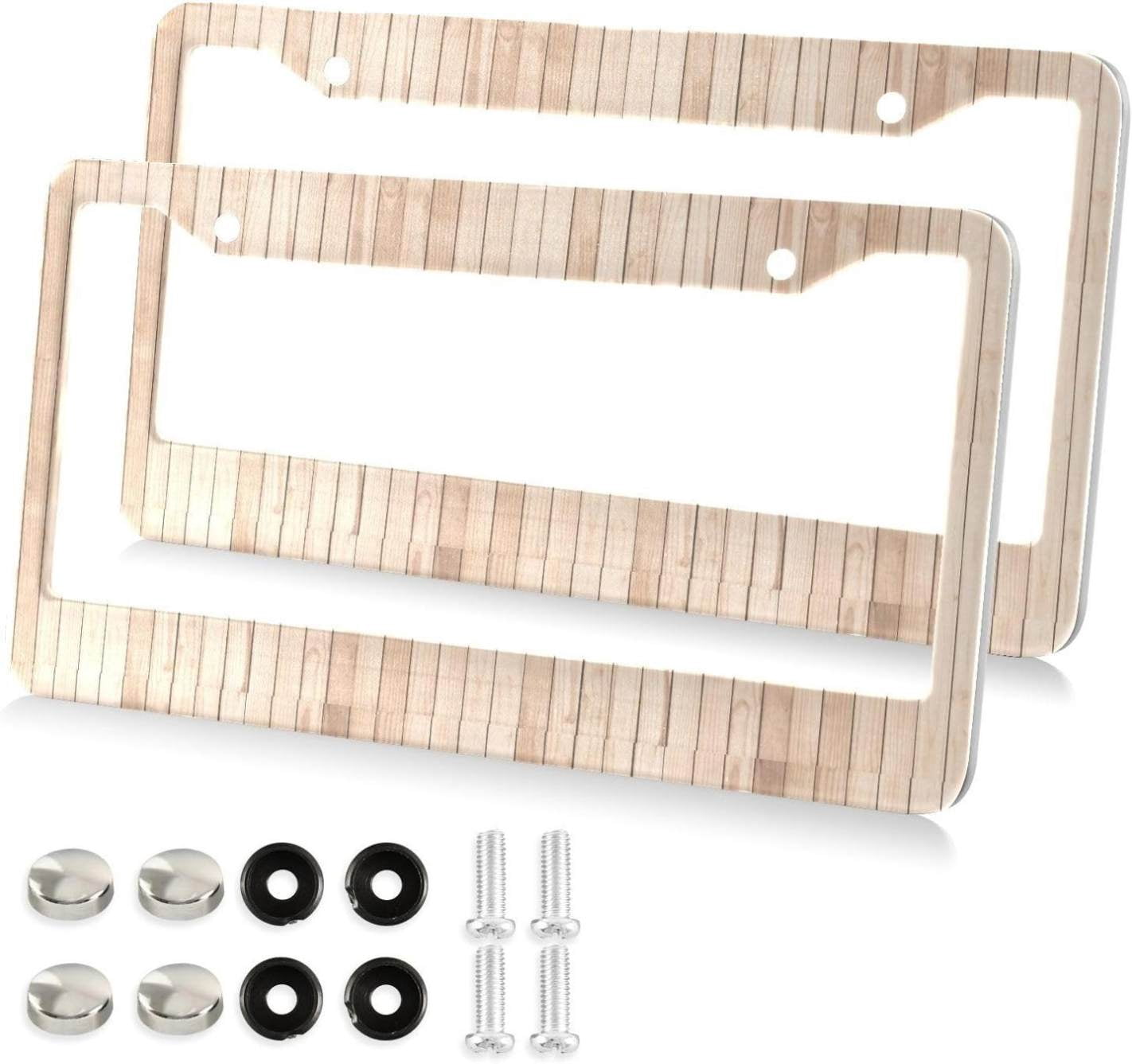 Simple Wooden Plank License Plate Frame, Decorative Aluminum Car Tag ...