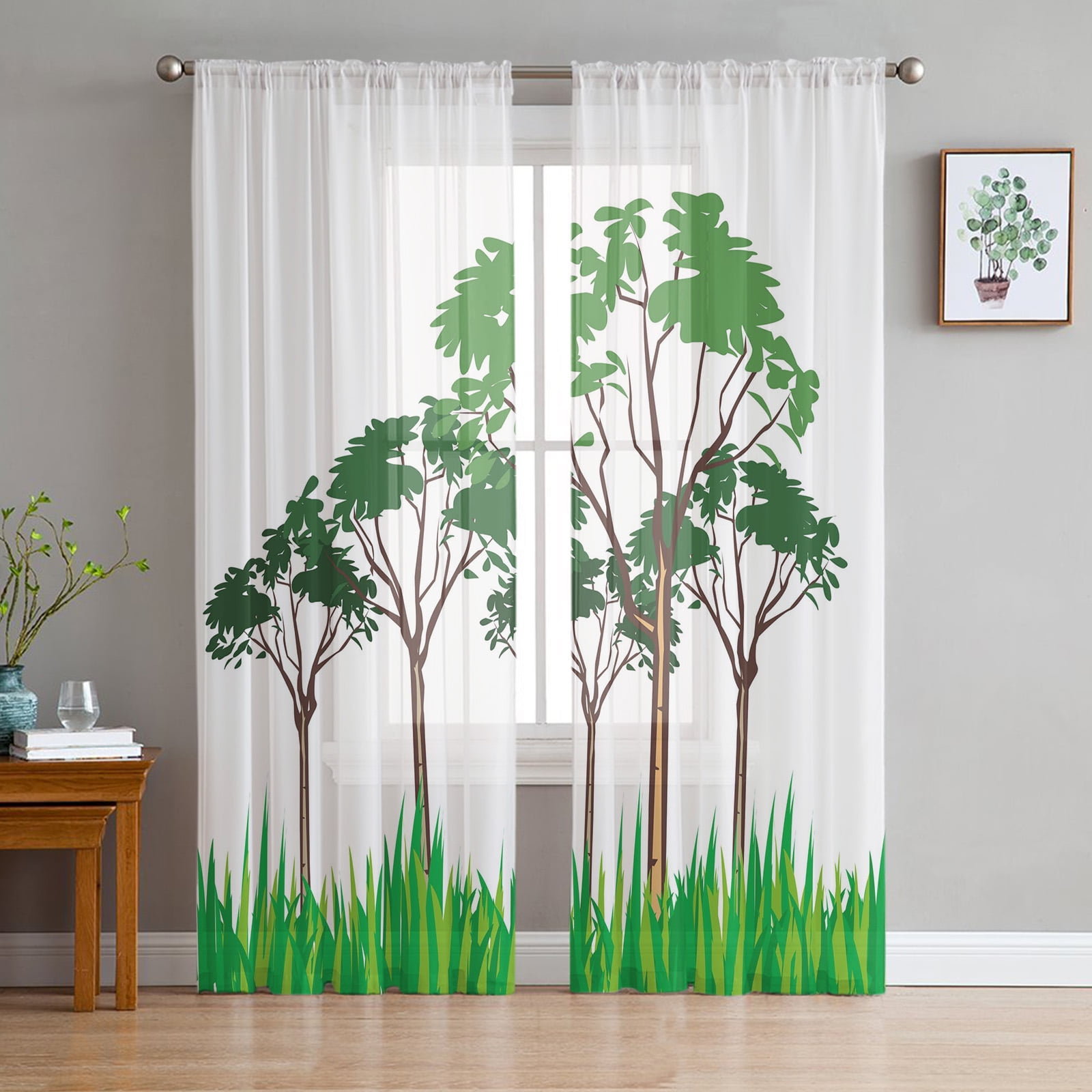 Simple Woods Green Trees Tulle Voile Curtains Bedroom Hotel Home r ...
