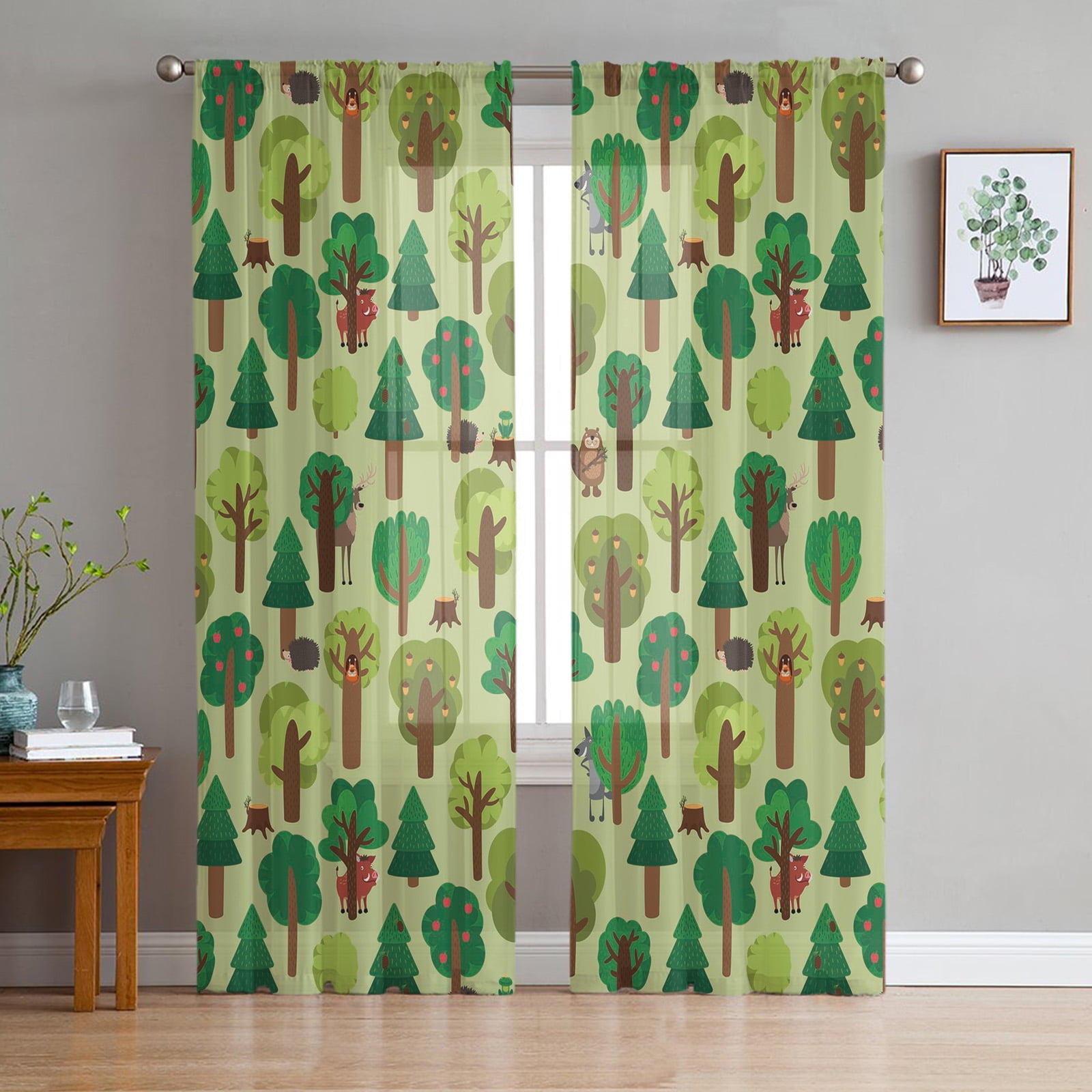 Simple Woods Green Trees Tulle Voile Curtains Bedroom Hotel Home r ...