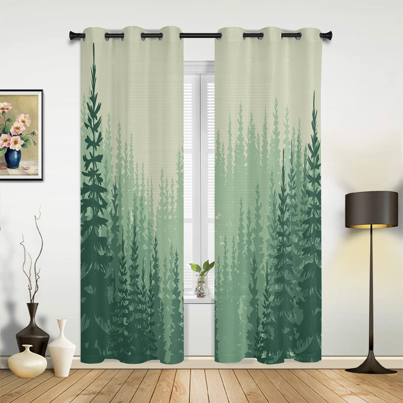 Simple Woods Green Window Curtains for Bedroom Living Room Decoration ...