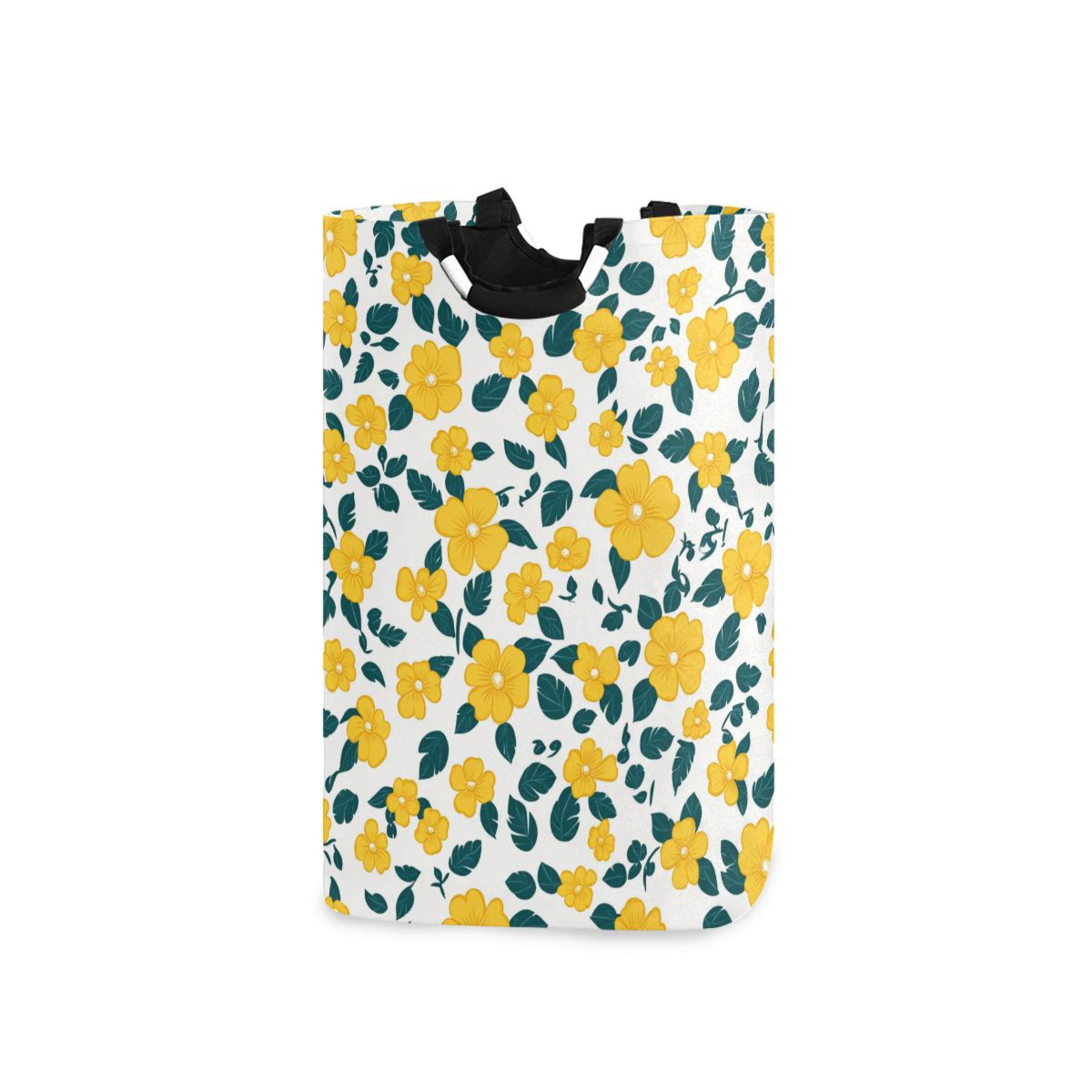 Simple Yellow Floral Laundry Basket with Handles 50L Collapsible ...